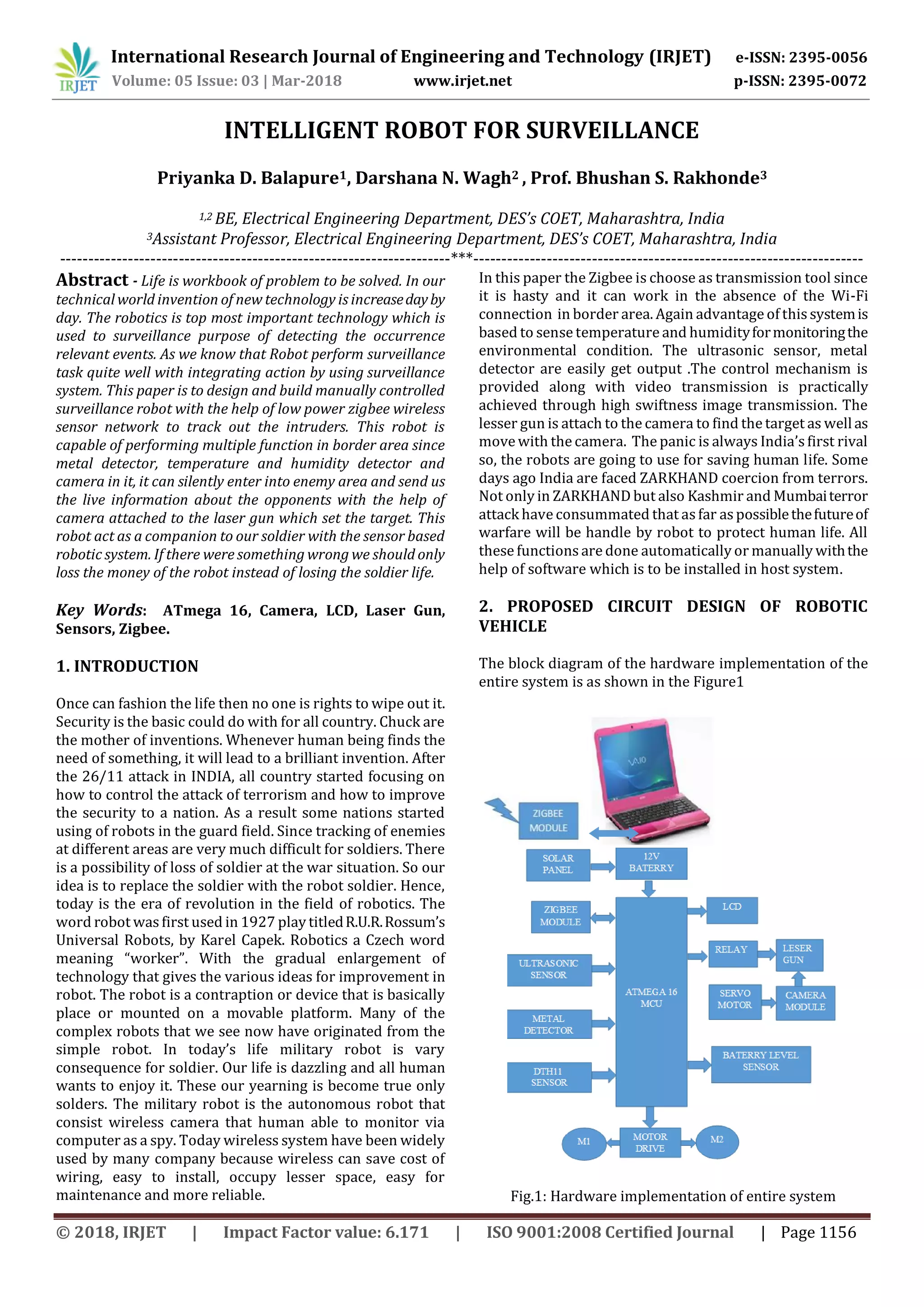 IRJET- Intelligent Robot for Surveillance | PDF