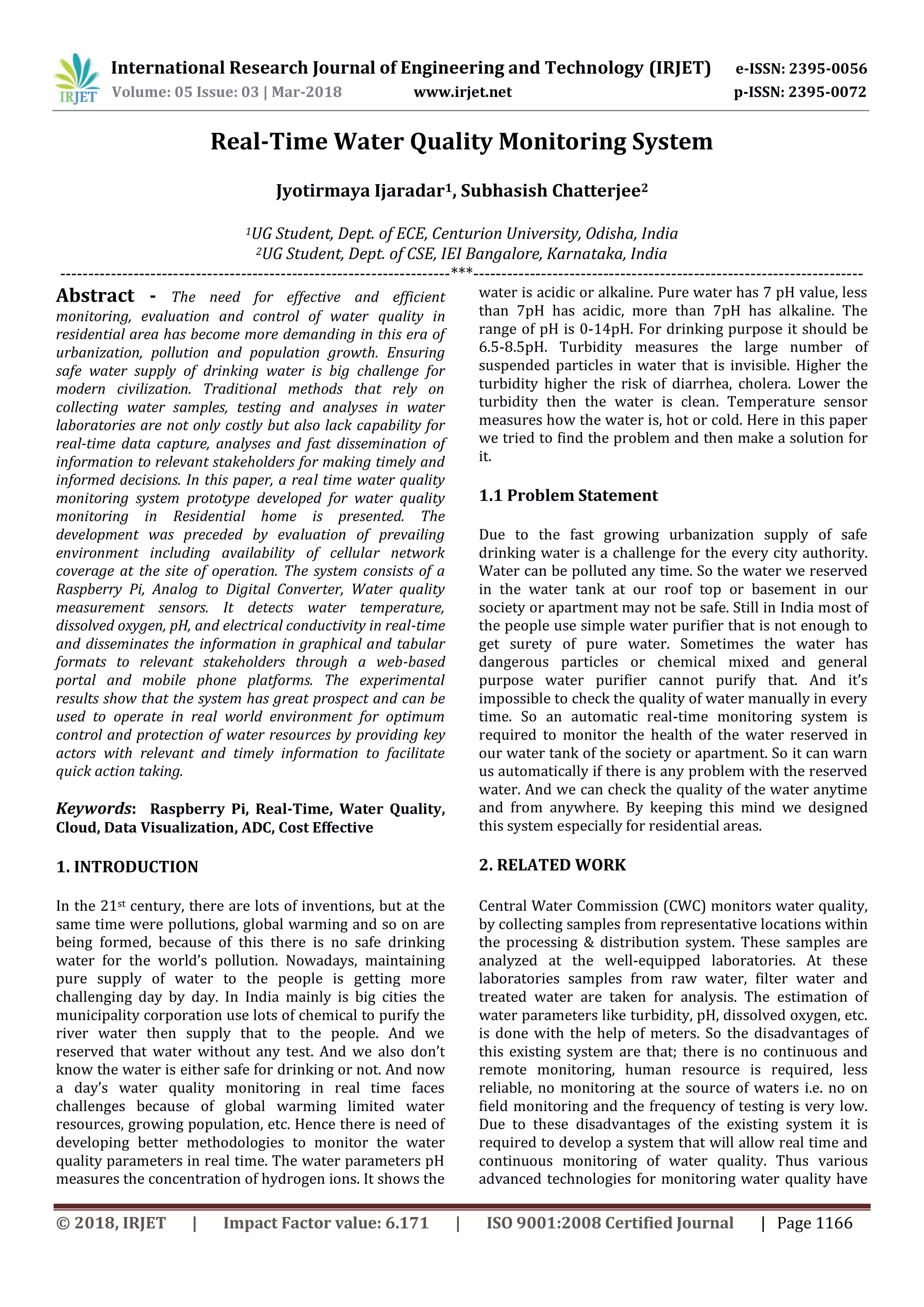 IRJET- Real-Time Water Quality Monitoring System | PDF