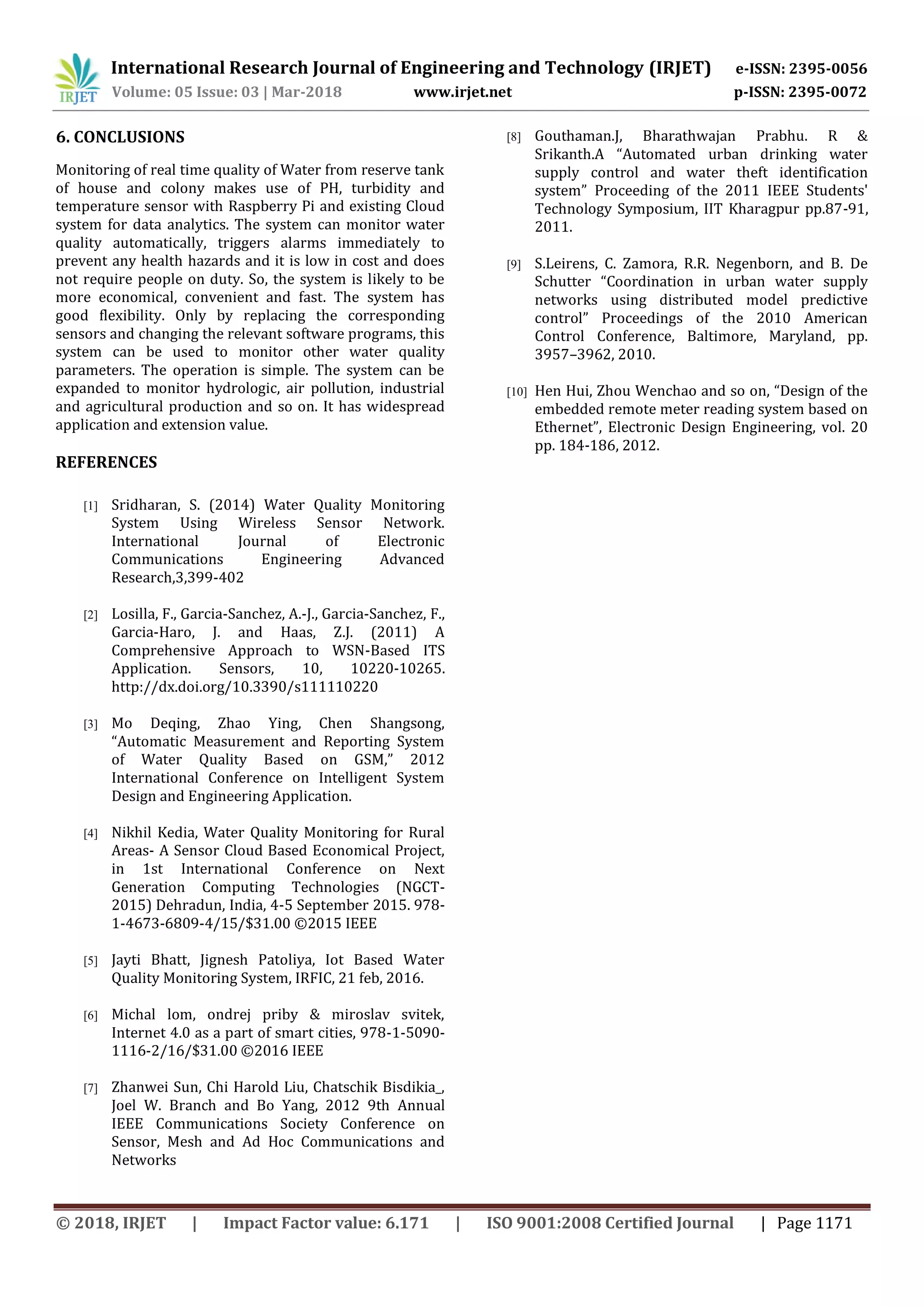 IRJET- Real-Time Water Quality Monitoring System | PDF