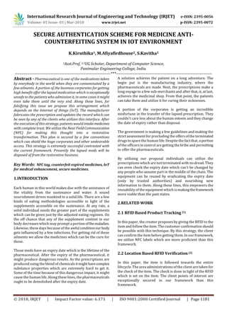IRJET- Secure Authentication Scheme for Medicine Anti-Counterfeiting System in IoT Environment | PDF