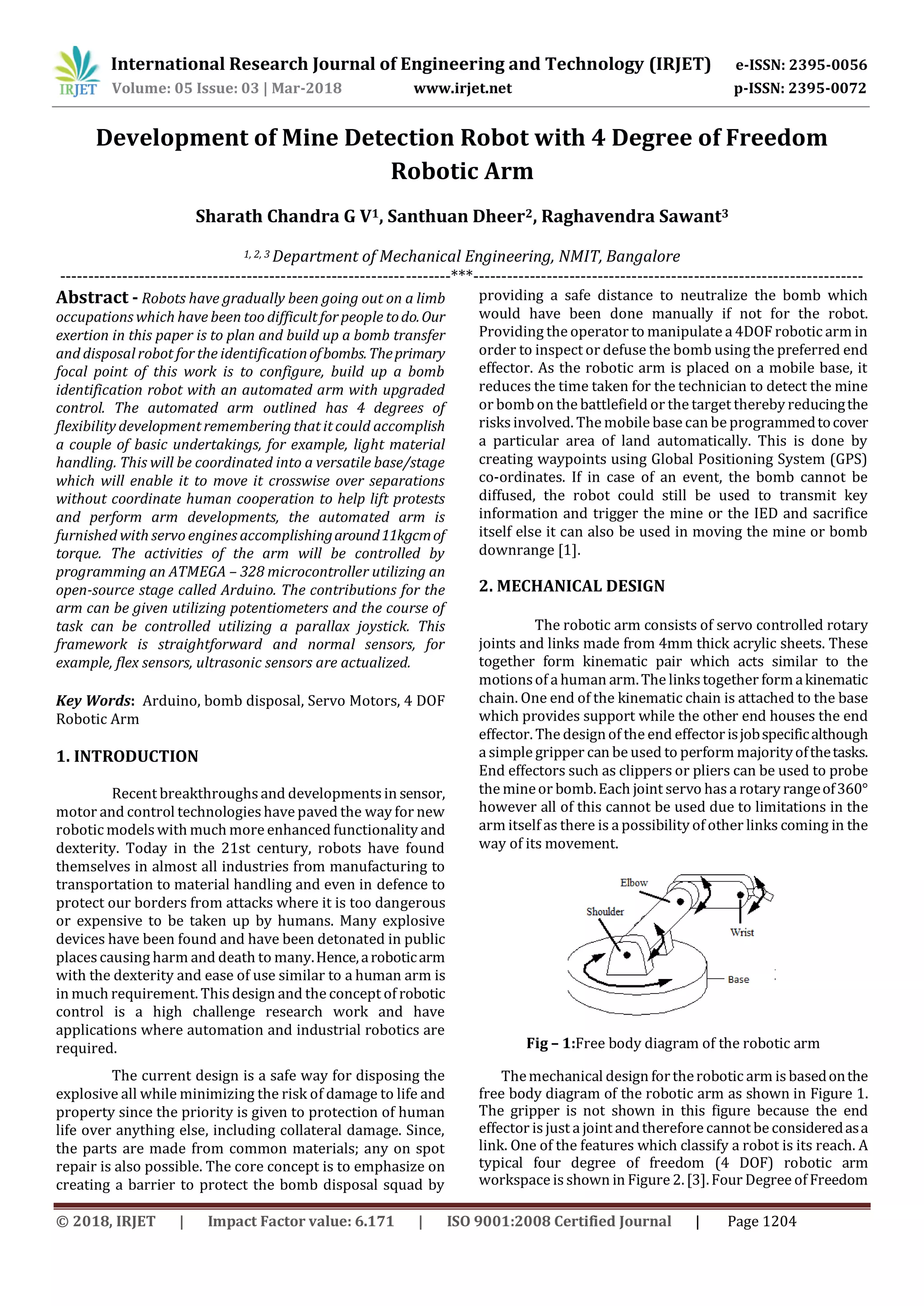 IRJET- Development of Mine Detection Robot with 4 Degree of Freedom Robotic Arm | PDF | Free ...