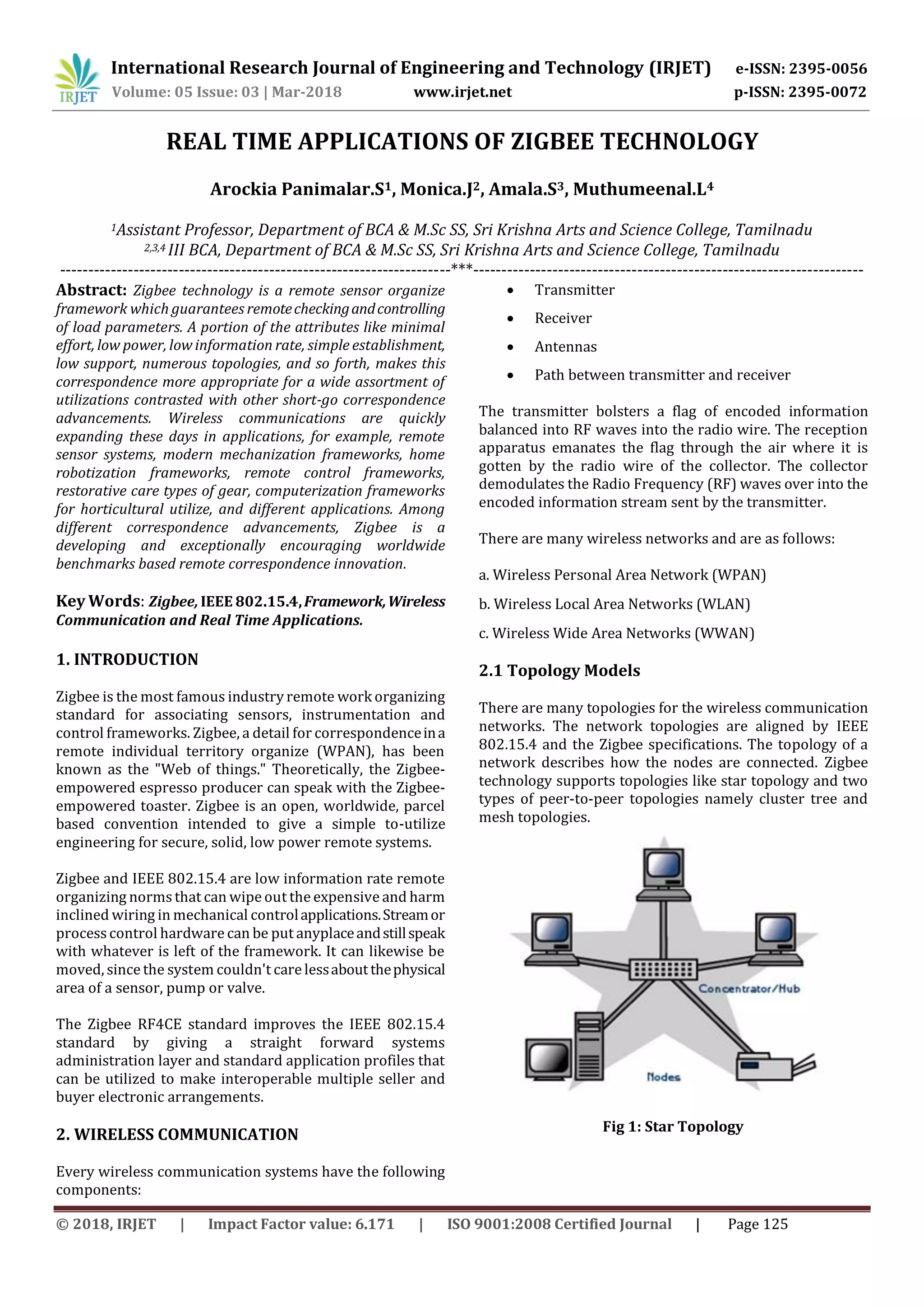 Real Time Applications of Zigbee Technology | PDF