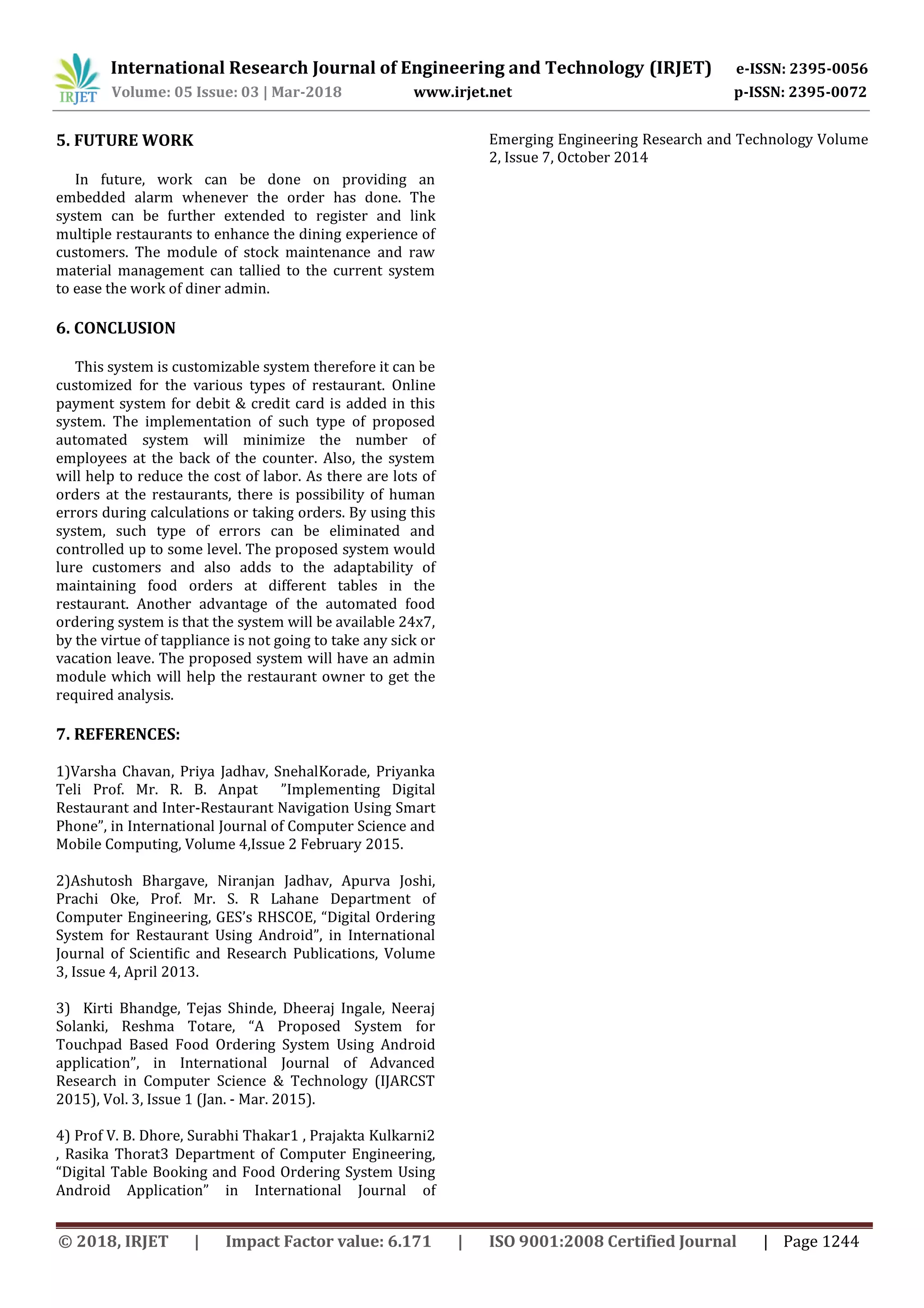 IRJET- Digital Menu Card for Restaurant | PDF