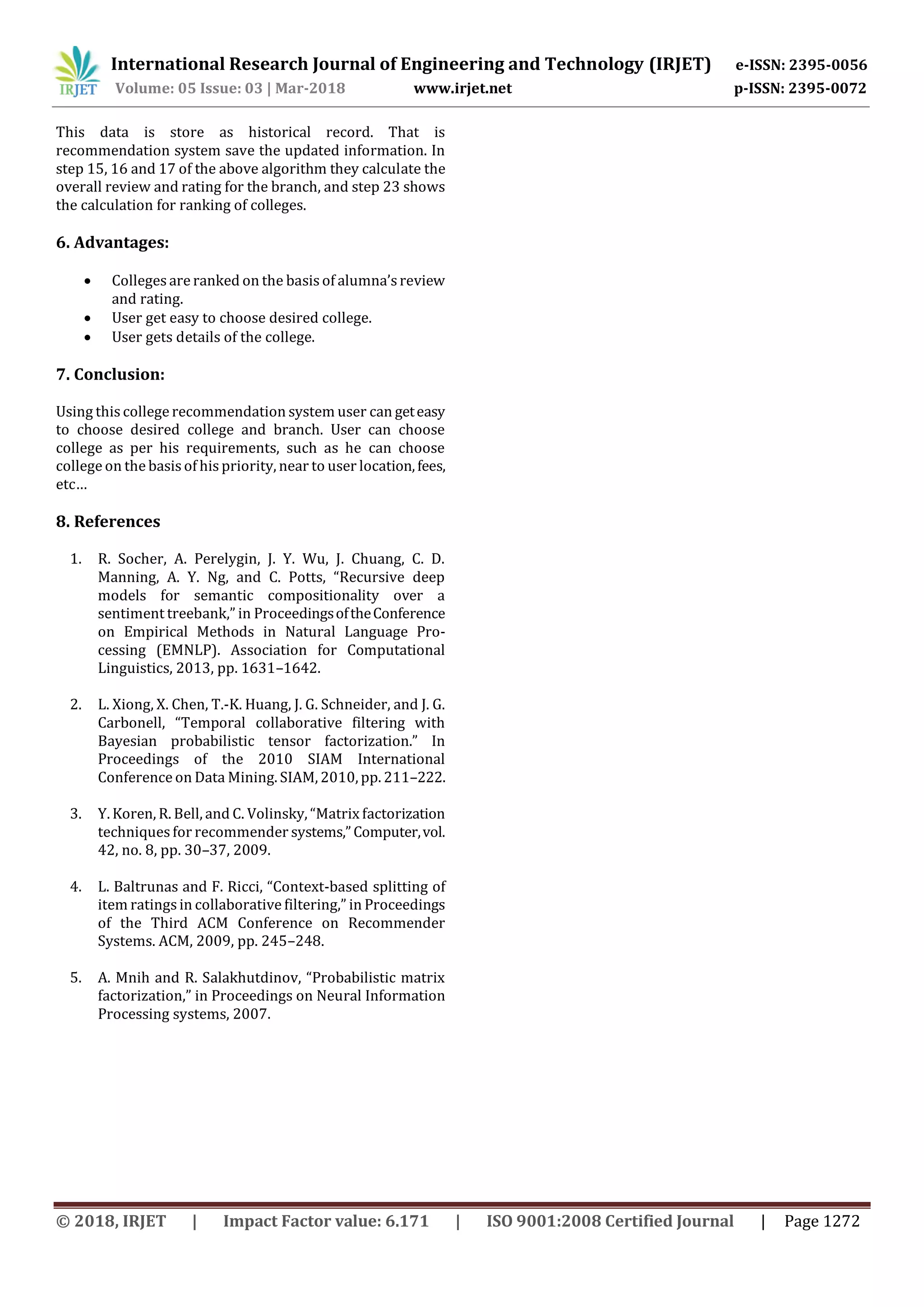 IRJET- College Recommendation System for Admission | PDF | College ...