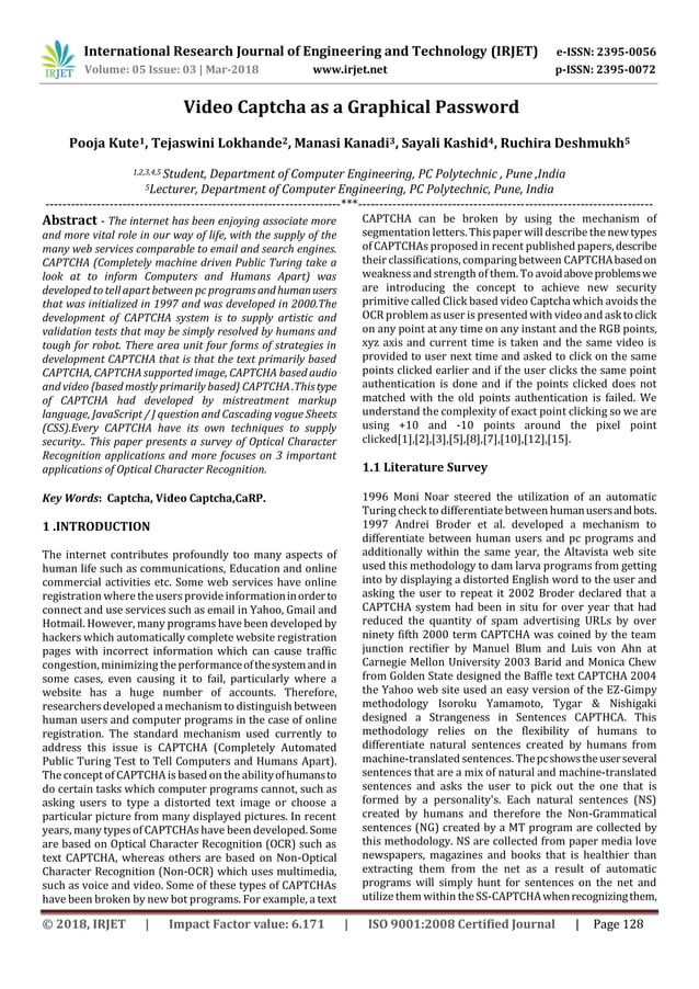 Video Captcha As A Graphical Password Pdf