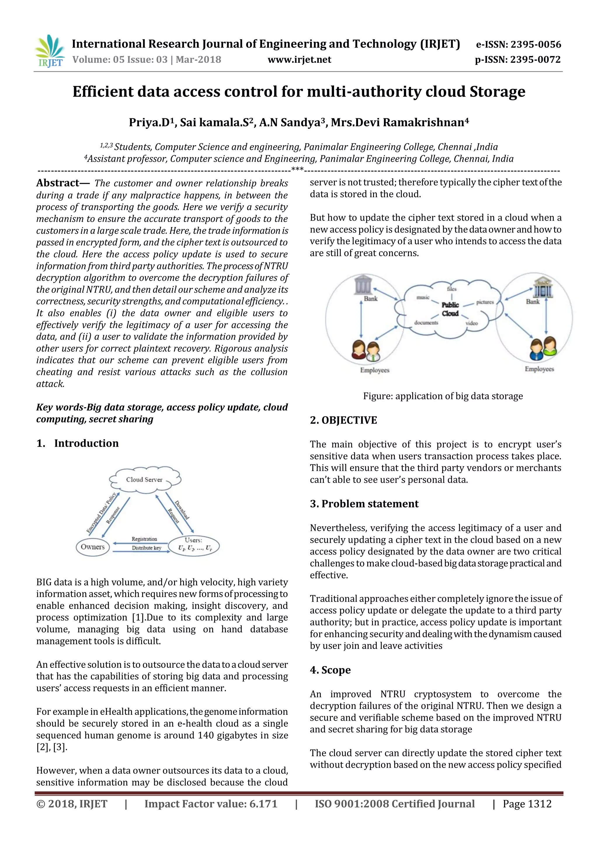 Irjet Efficient Data Access Control For Multi Authority Cloud Storage Pdf