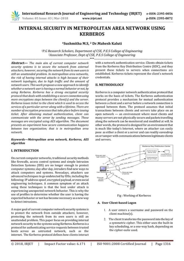 IRJET- Internal Security in Metropolitan Area Network using Kerberos | PDF