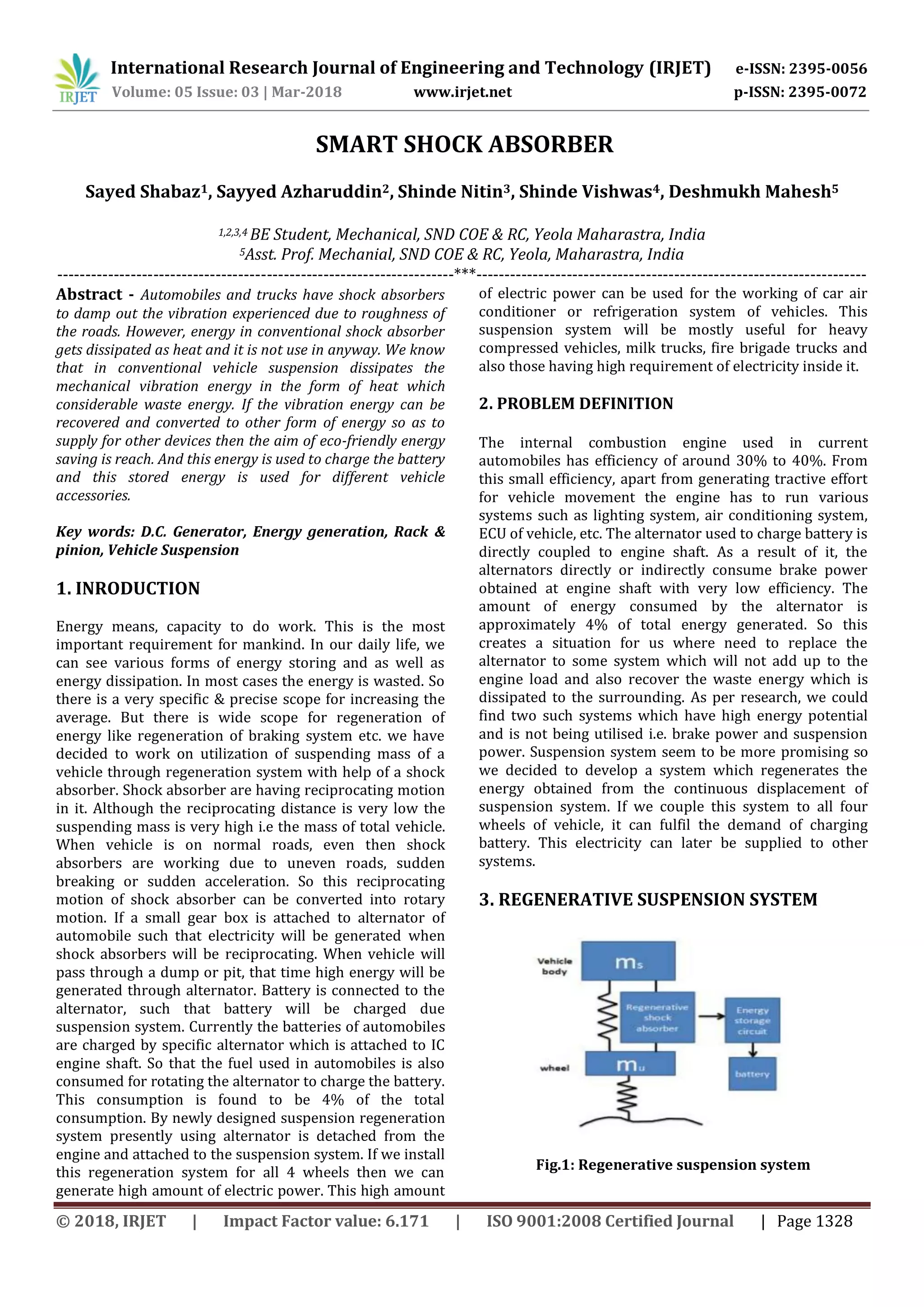 IRJET- Smart Shock Absorber | PDF | Green Vehicles | Auto Type