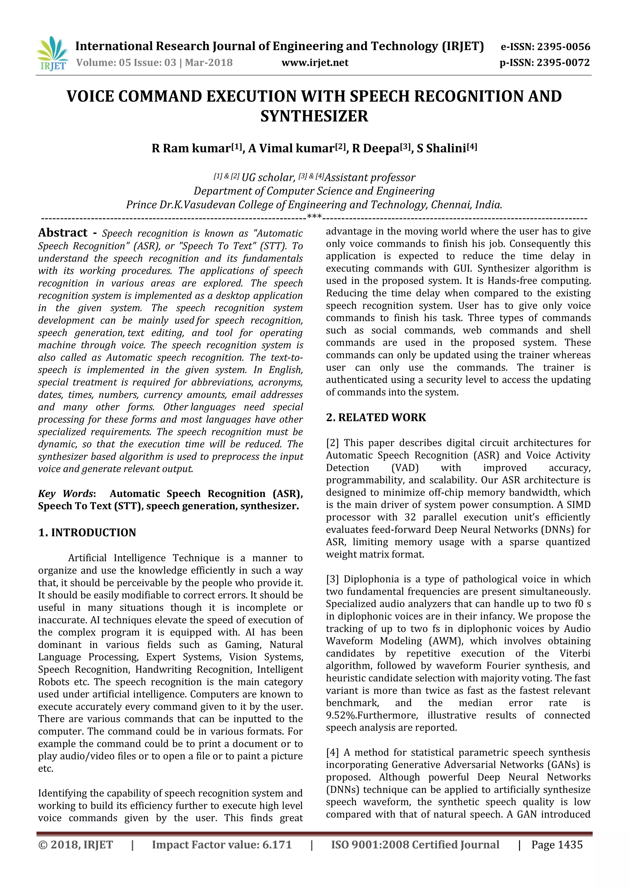 IRJET- Voice Command Execution with Speech Recognition and Synthesizer | PDF