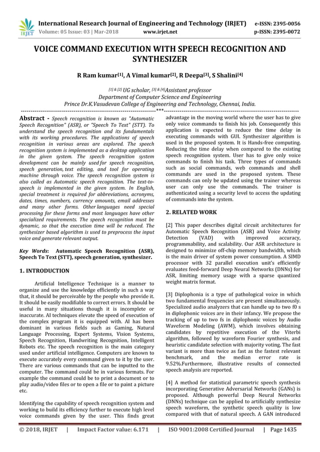 IRJET- Voice Command Execution with Speech Recognition and Synthesizer ...