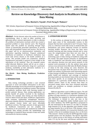 IRJET- Review on Knowledge Discovery and Analysis in Healthcare using Data Mining | PDF