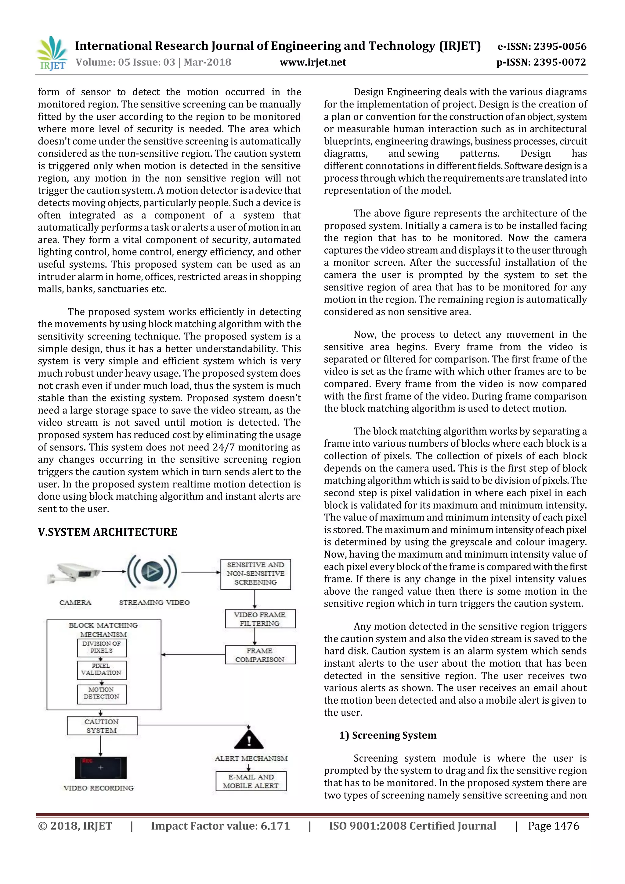 Irjet Surveillance Of Object Motion Detection And Caution System Using