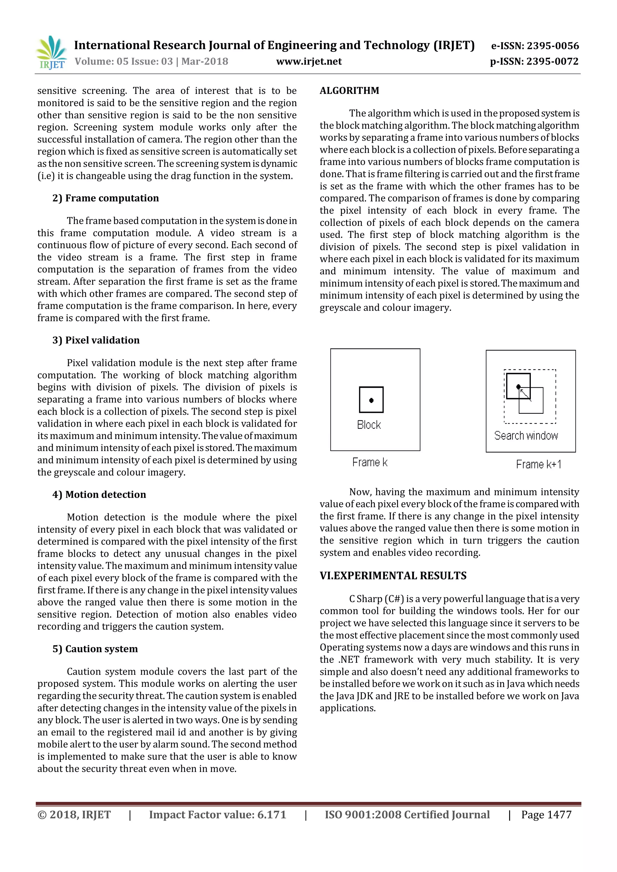 Irjet Surveillance Of Object Motion Detection And Caution System Using