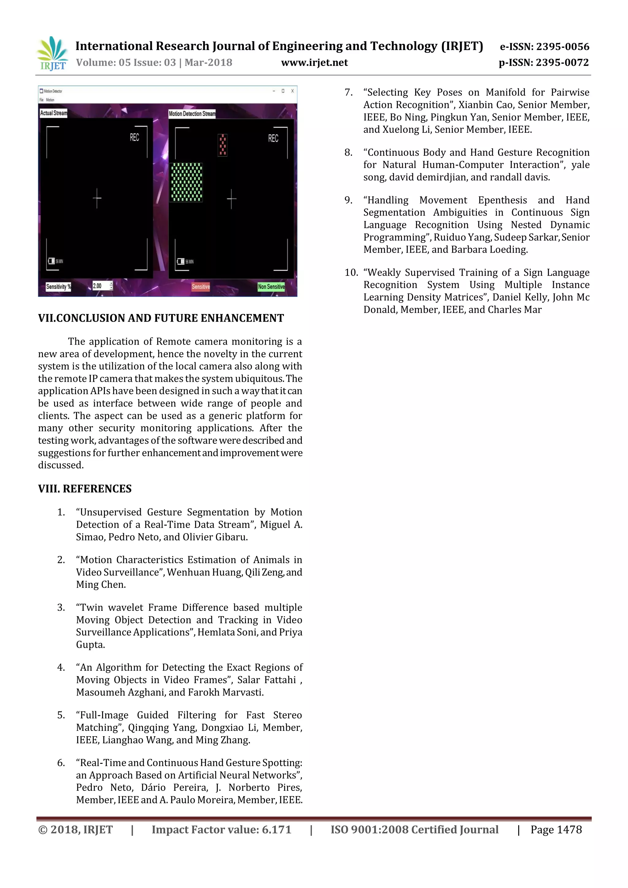Irjet Surveillance Of Object Motion Detection And Caution System Using