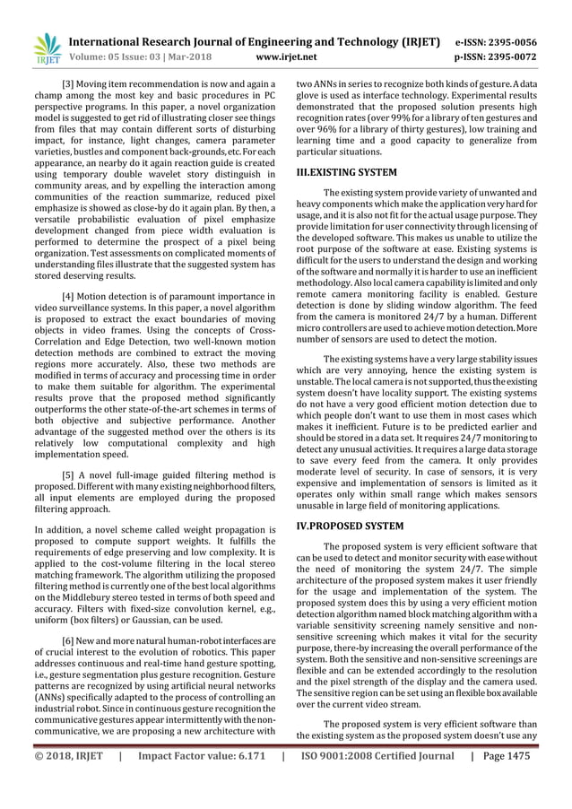 Irjet Surveillance Of Object Motion Detection And Caution System Using Block Matching Algorithm