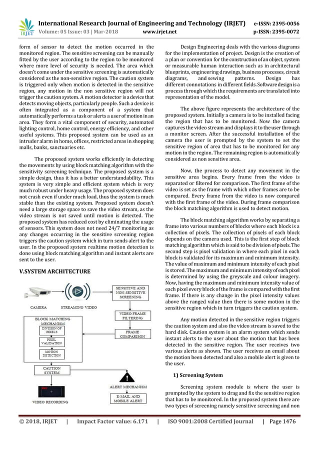 Irjet Surveillance Of Object Motion Detection And Caution System Using Block Matching Algorithm