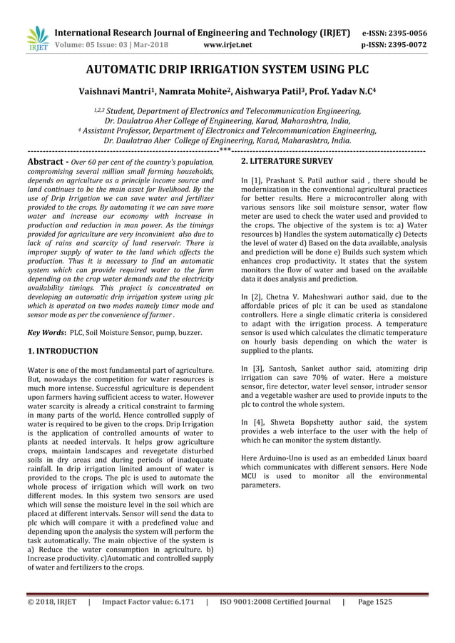 IRJET- Automatic Drip Irrigation System Using PLC | PDF | Agriculture | Industries