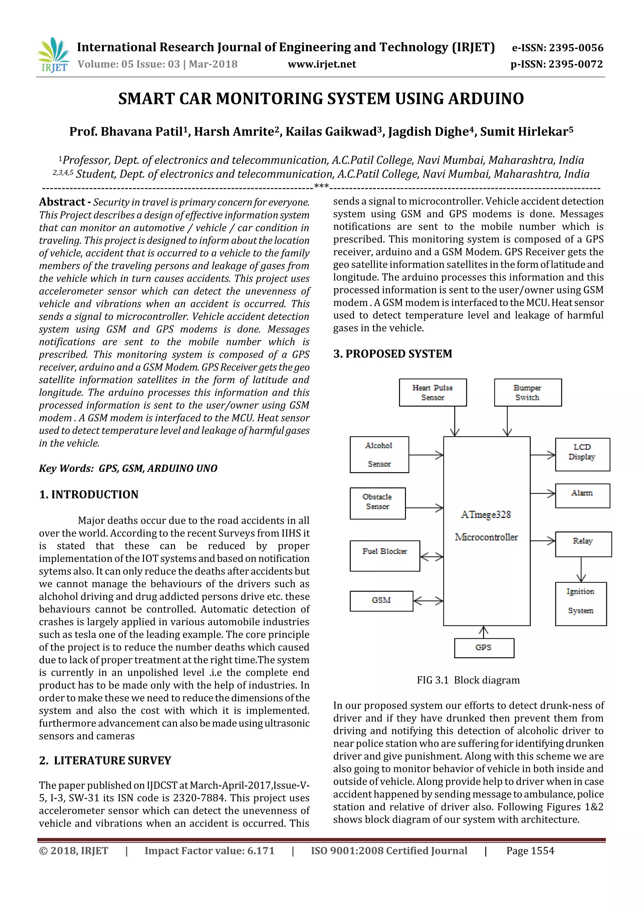 Irjet Smart Car Monitoring System Using Arduino Pdf Auto Navigation Systems Auto Technology