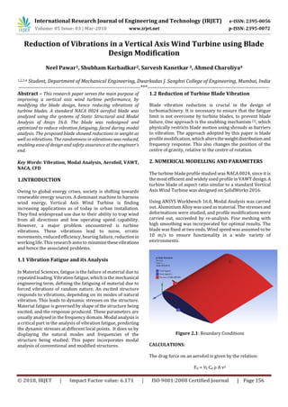Reduction of Vibrations in a Vertical Axis Wind Turbine using Blade Design Modification | PDF