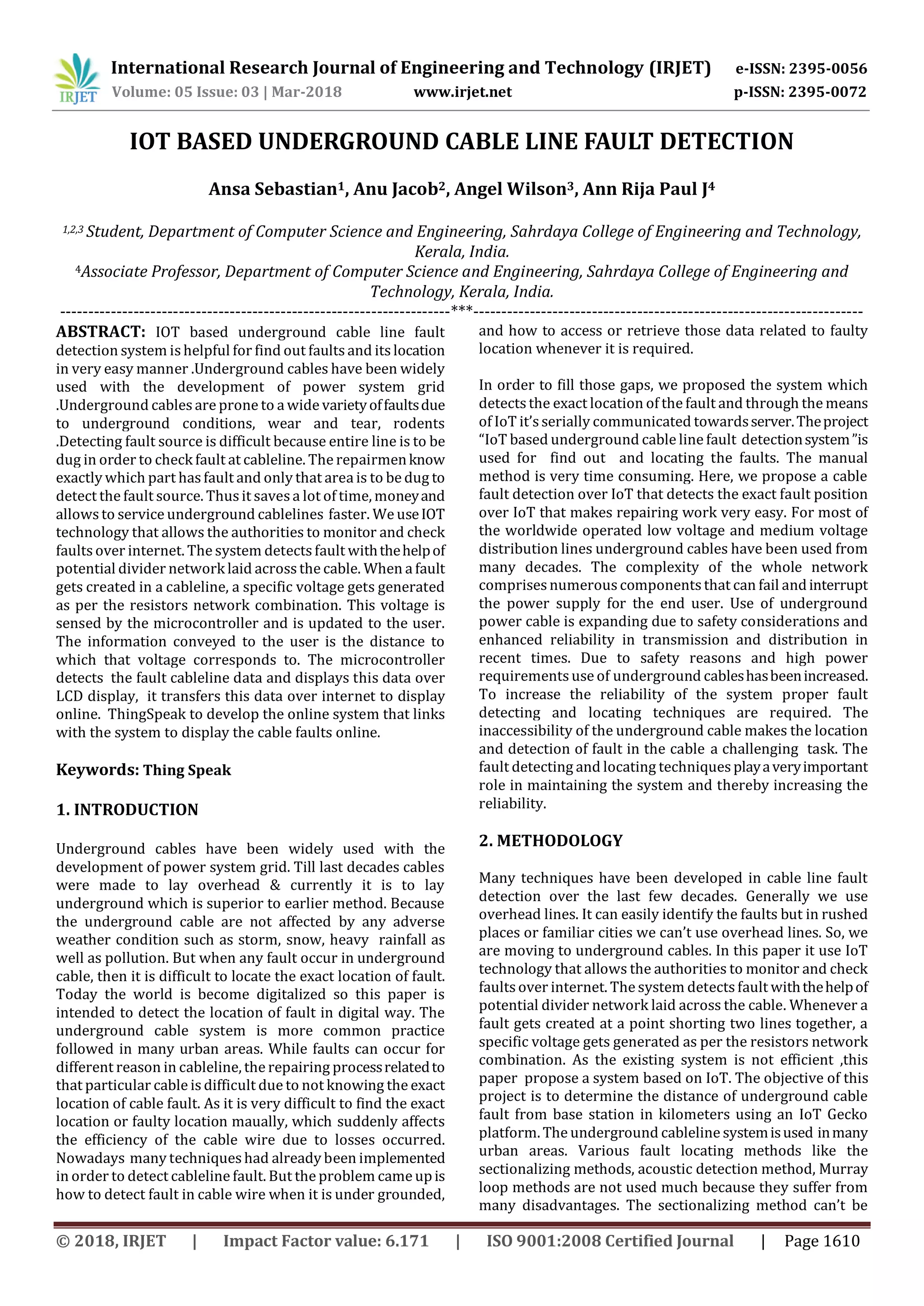 Irjet Iot Based Underground Cable Line Fault Detection Pdf