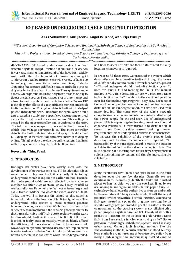 IRJET- Iot Based Underground Cable Line Fault Detection | PDF