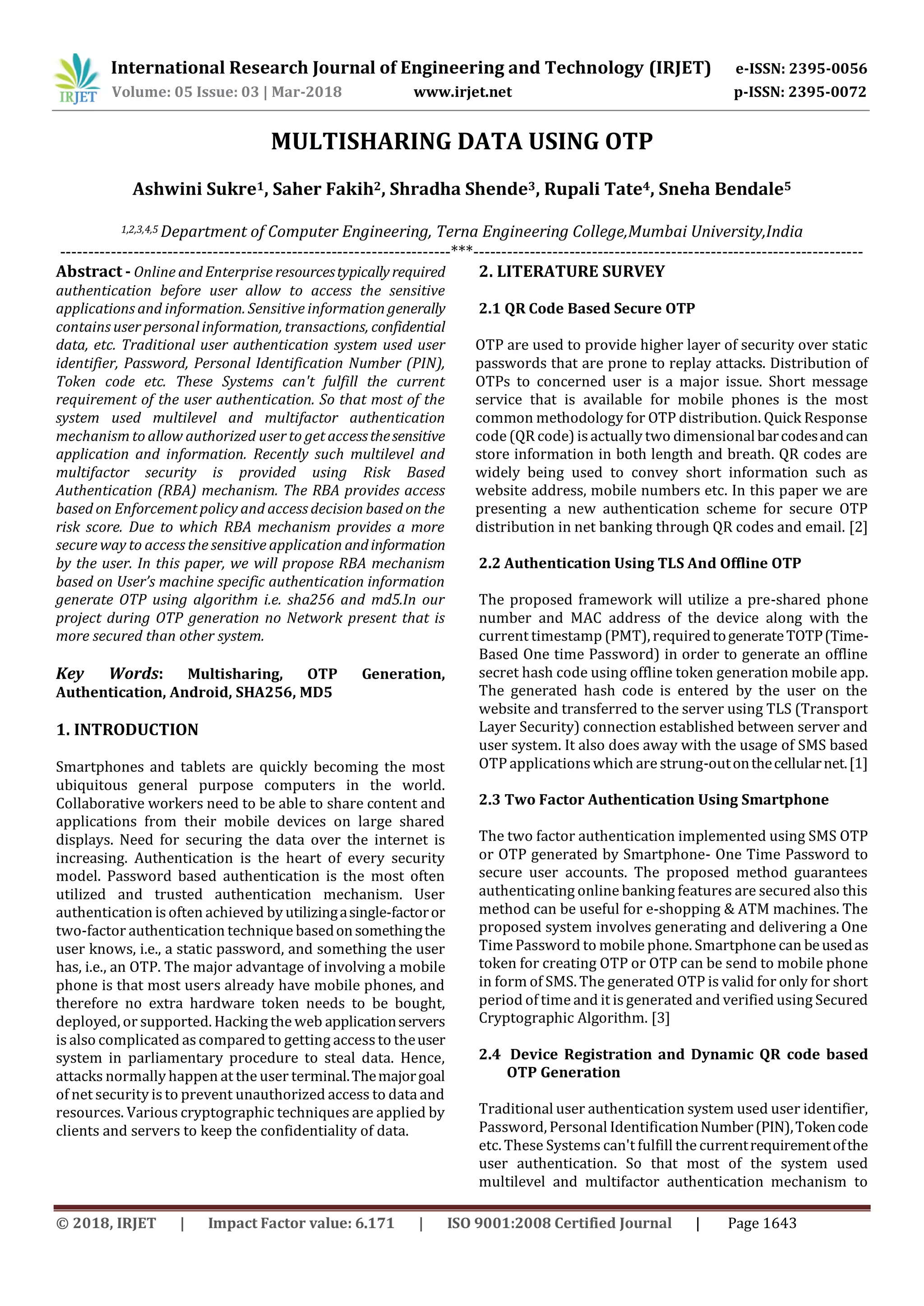 IRJET- Multi sharing Data using OTP | PDF