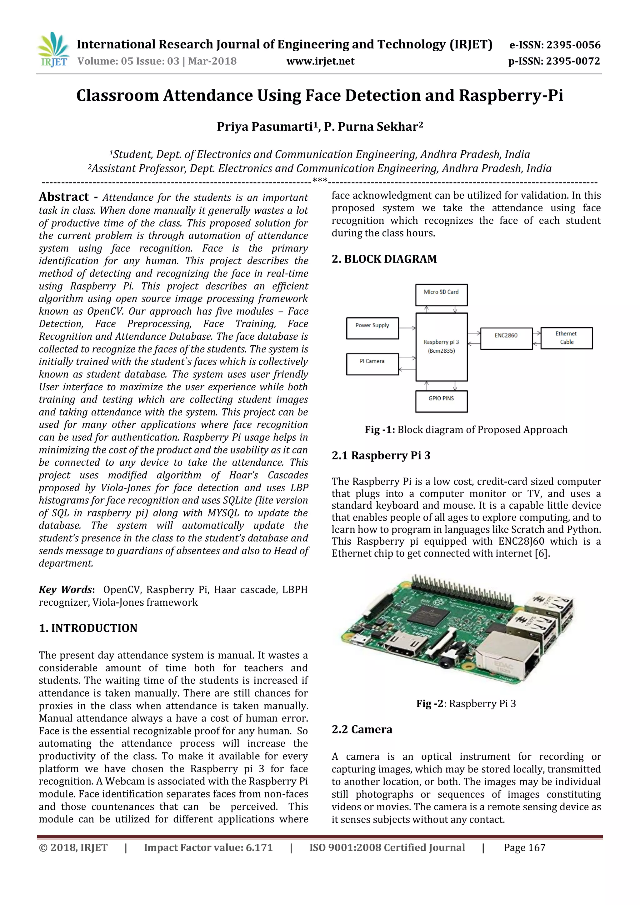 Classroom Attendance using Face Detection and Raspberry-Pi | PDF | Cameras and Camcorders ...