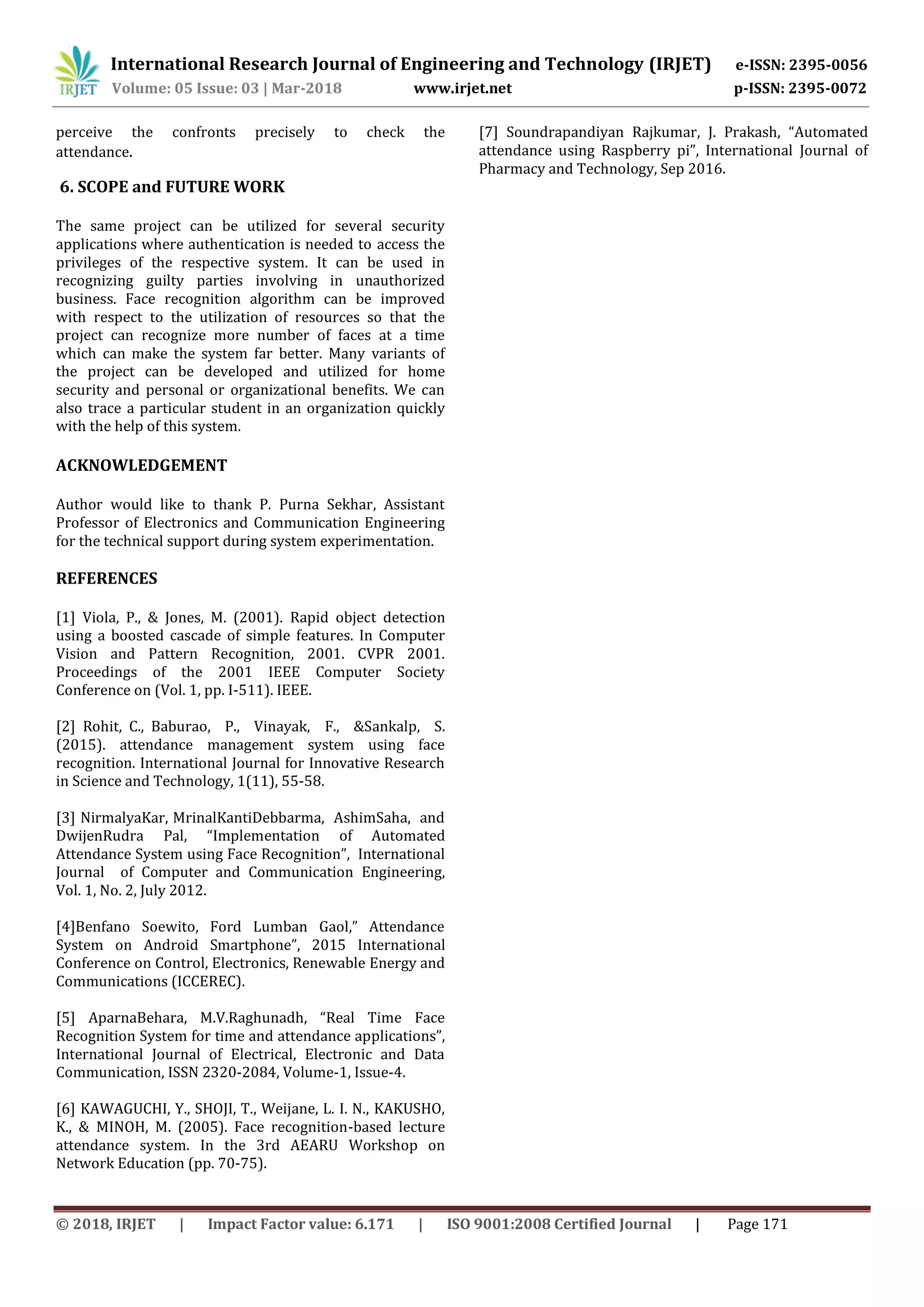 Classroom Attendance using Face Detection and Raspberry-Pi | PDF | Cameras and Camcorders ...