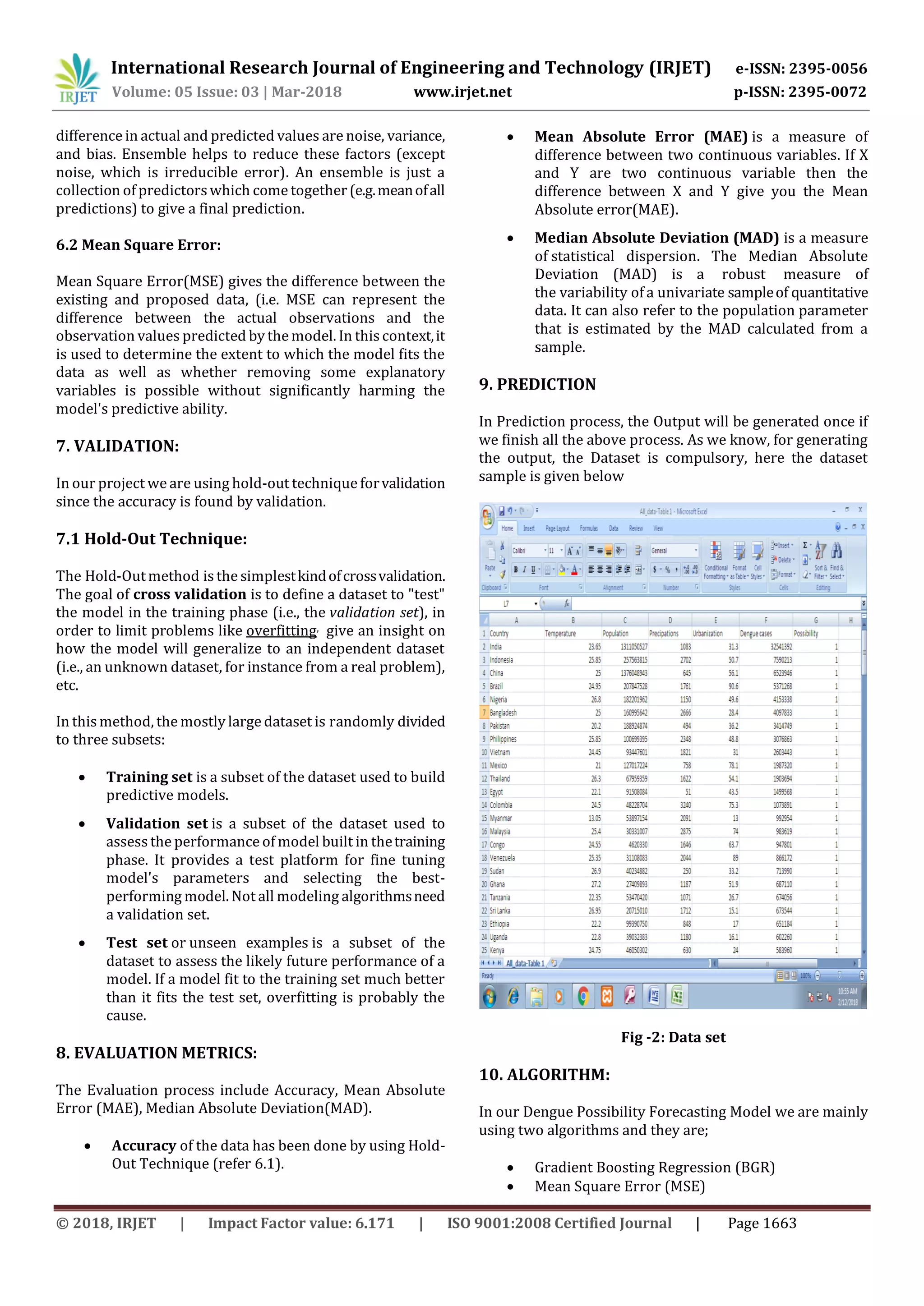 Irjet Dengue Possibility Forecasting Model Using Machine Learning Algorithms Pdf