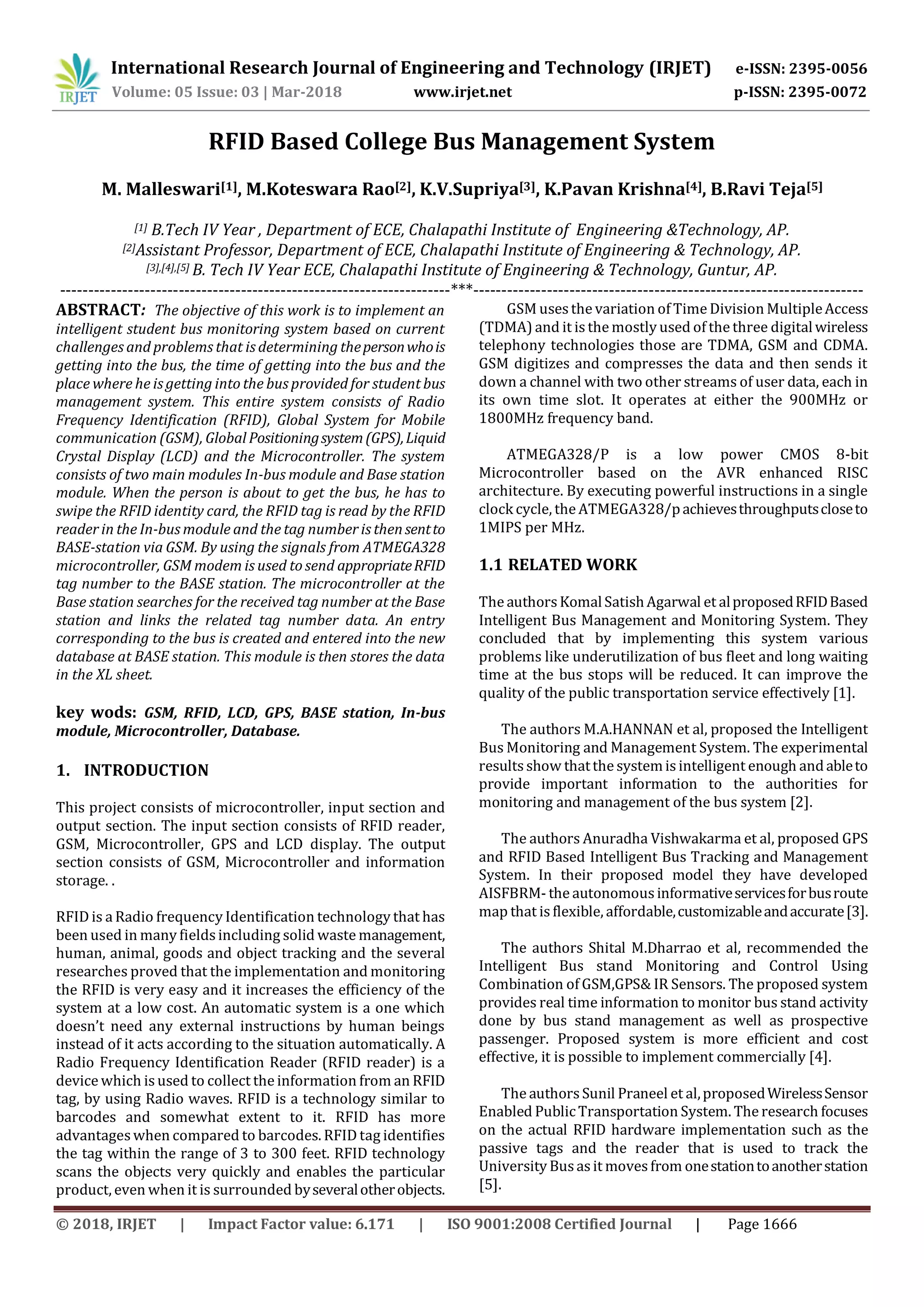 IRJET- RFID Based College Bus Management System | PDF