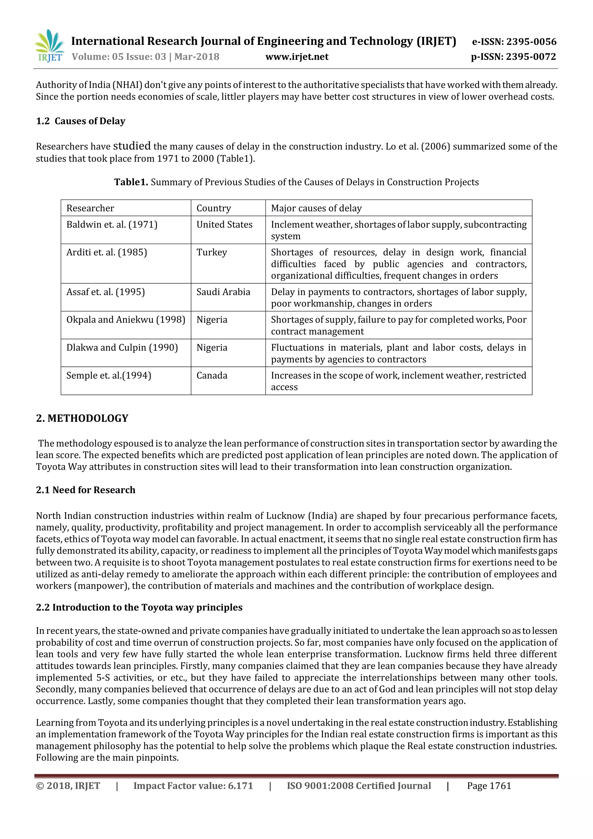 Irjet Enhancement Of Highway Project Performance Using Lean Construction Method Pdf
