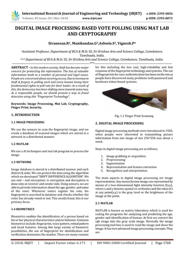 IRJET- Digital Image Processing based Vote Polling using Mat Lab and Cryptography | PDF