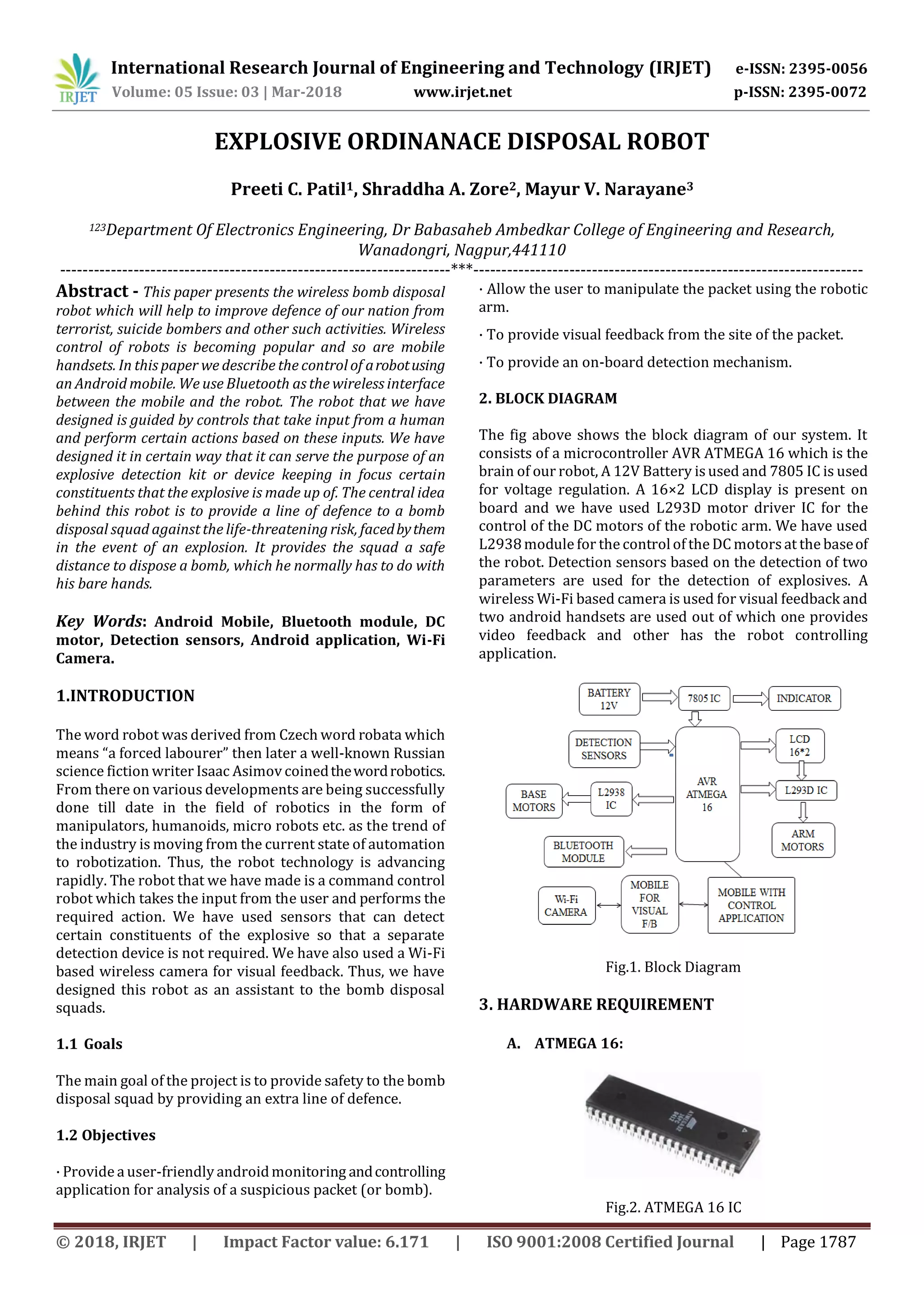 IRJET- Explosive Ordinanace Disposal Robot | PDF | Computer Peripherals | Computing