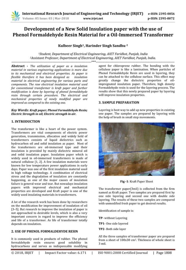 IRJET- Development of a New Solid Insulation paper with the use of ...