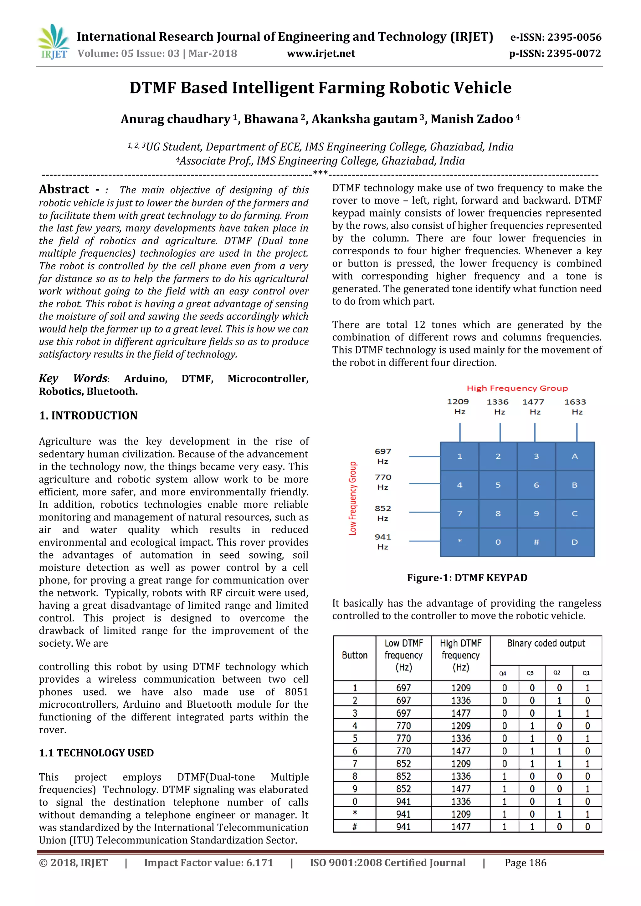 DTMF Based Intelligent Farming Robotic Vehicle | PDF