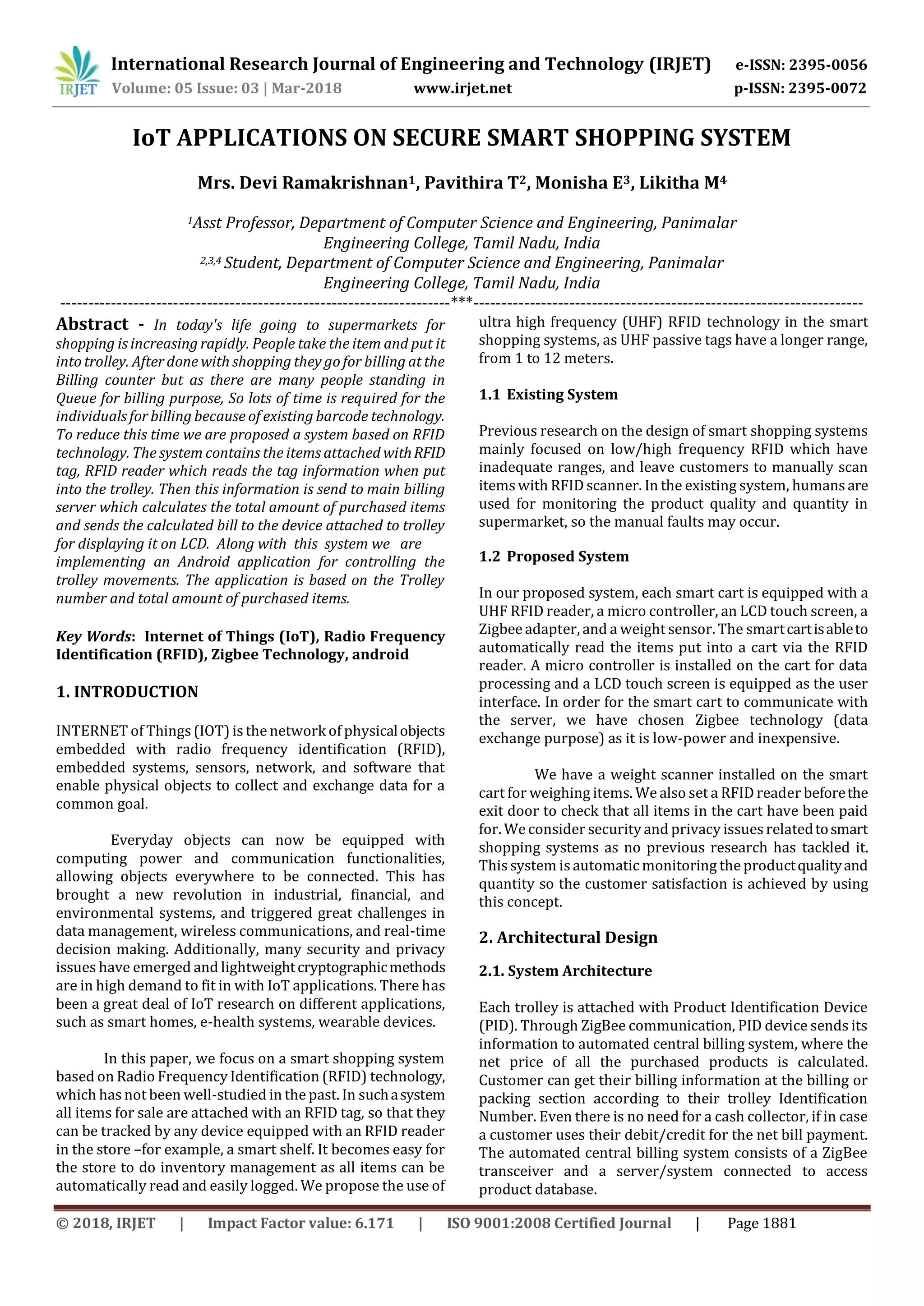 IRJET- IoT Applications on Secure Smart Shopping System | PDF
