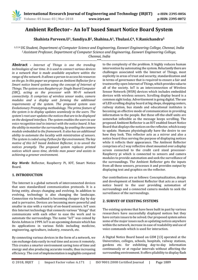 IRJET- Ambient Reflector– An IoT based Smart Notice Board System | PDF