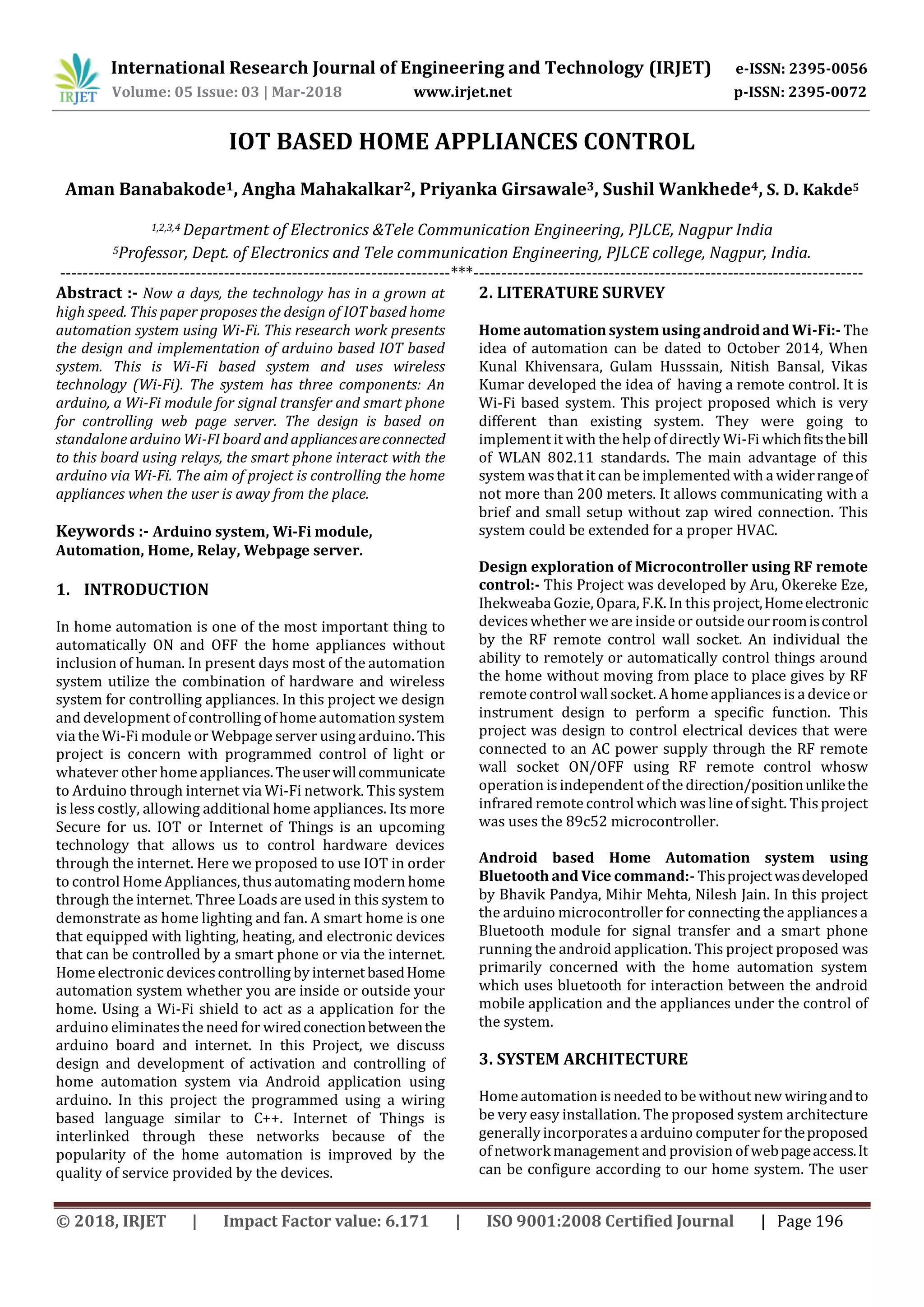 IoT Based Home Appliances Control | PDF