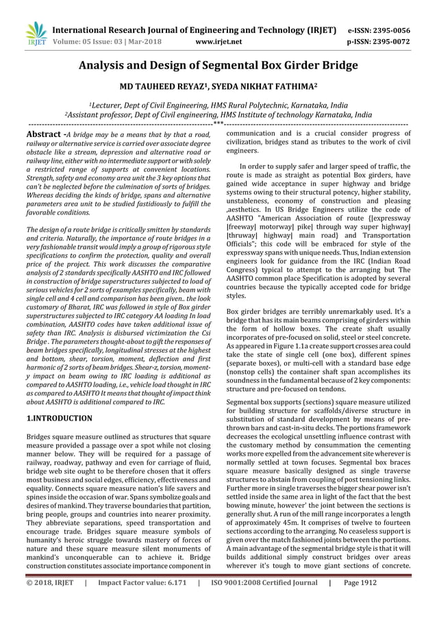 IRJET- Analysis and Design of Segmental Box Girder Bridge | PDF | Rail ...