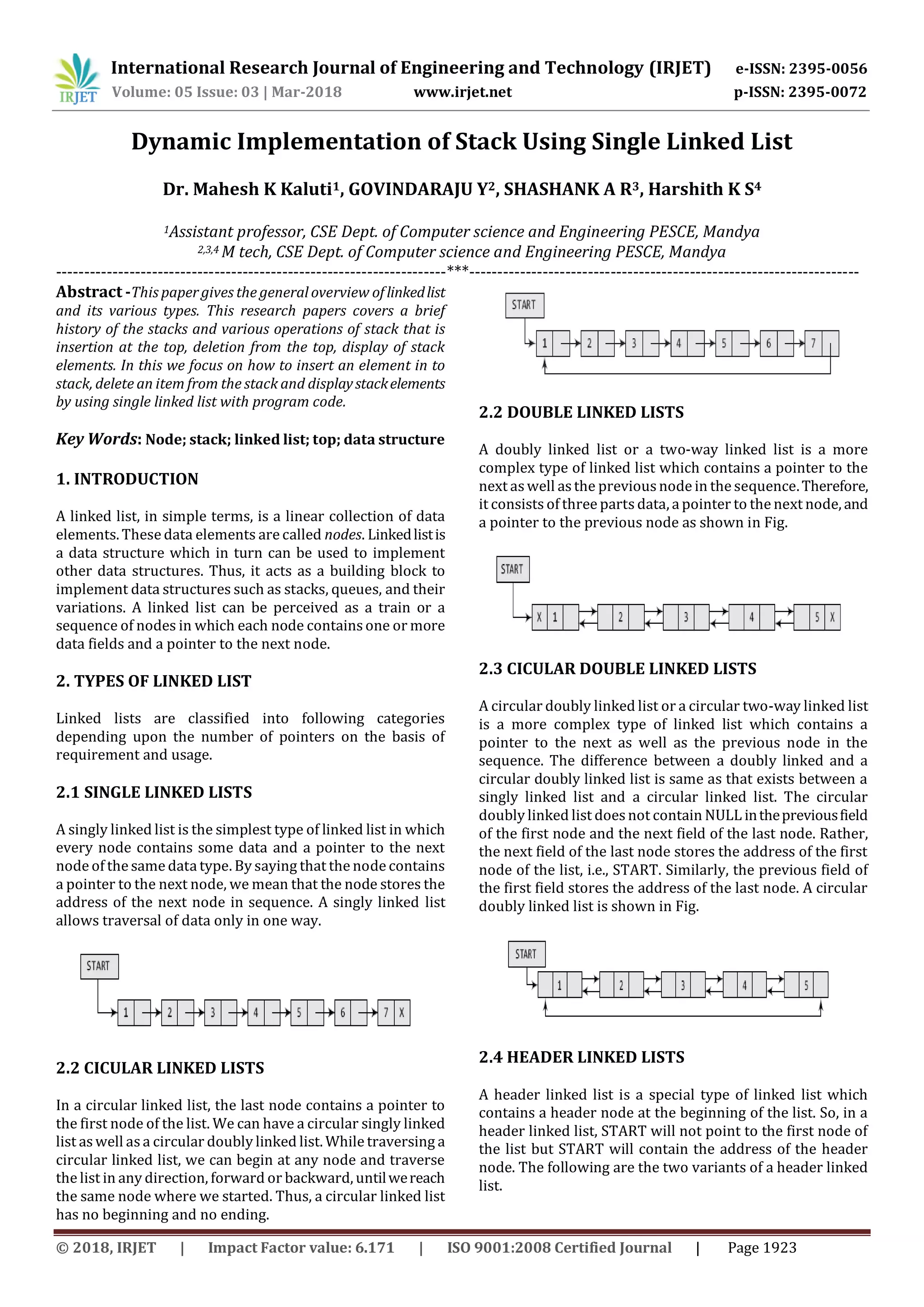 IRJET- Dynamic Implementation of Stack using Single Linked List | PDF IRJET- Dynamic Implementation of Stack using Single Linked List | PDF
