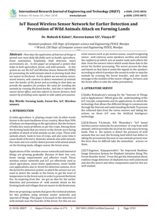 IRJET- Iot Based Wireless Sensor Network for Earlier Detection and Prevention of Wild Animals ...