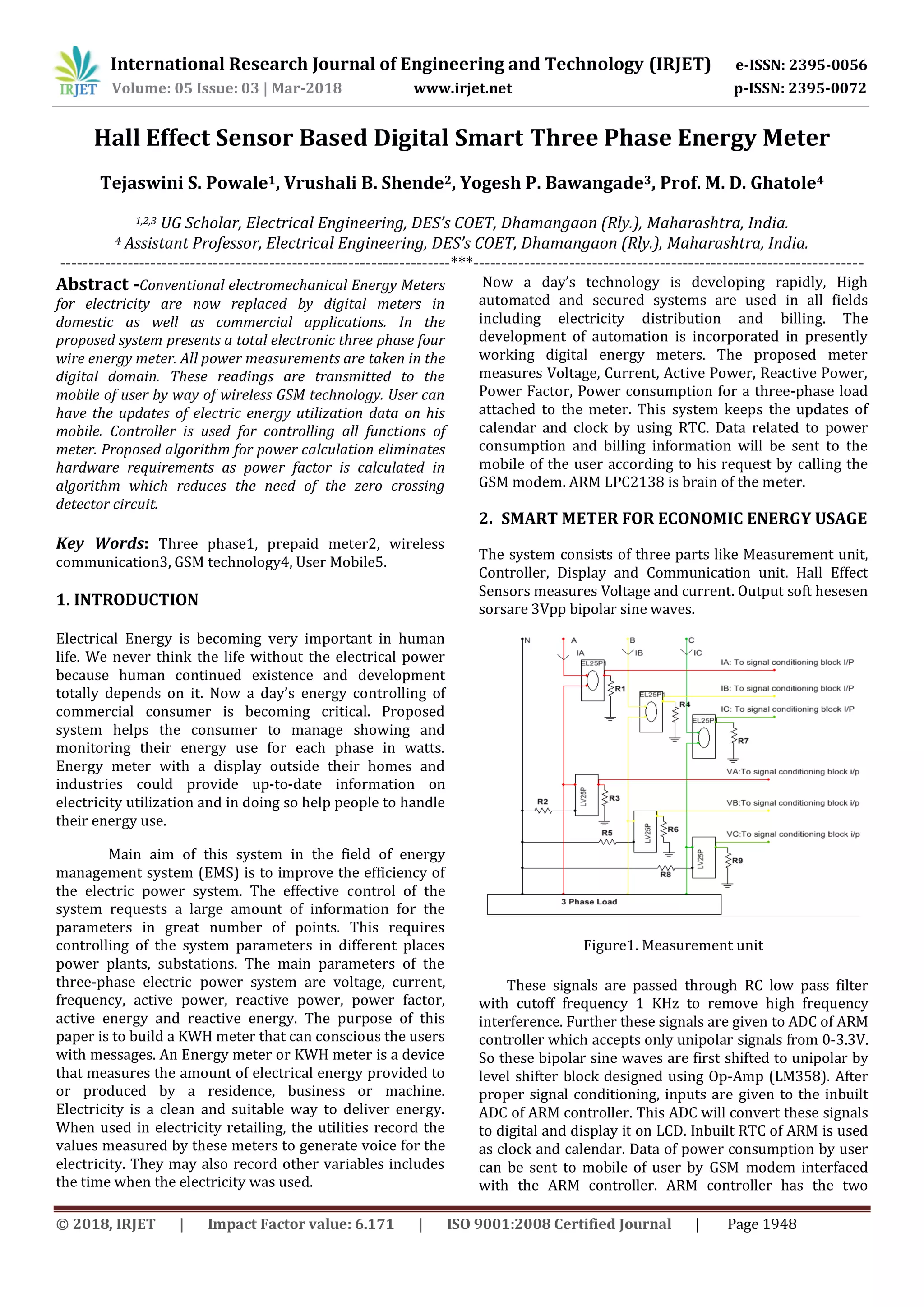 IRJET- Hall Effect Sensor Based Digital Smart Three Phase Energy Meter ...
