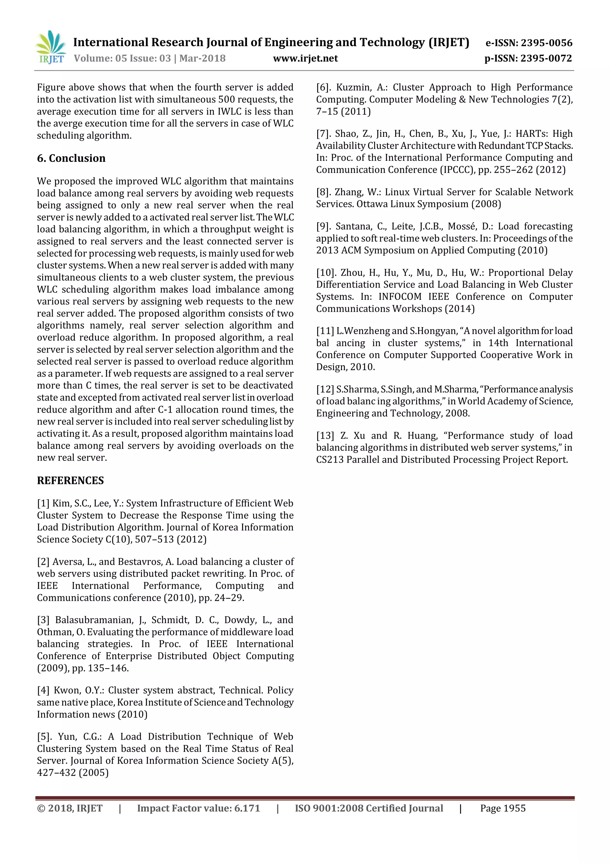 IRJET- An Improved Weighted Least Connection Scheduling Algorithm for Load Balancing in Web ...