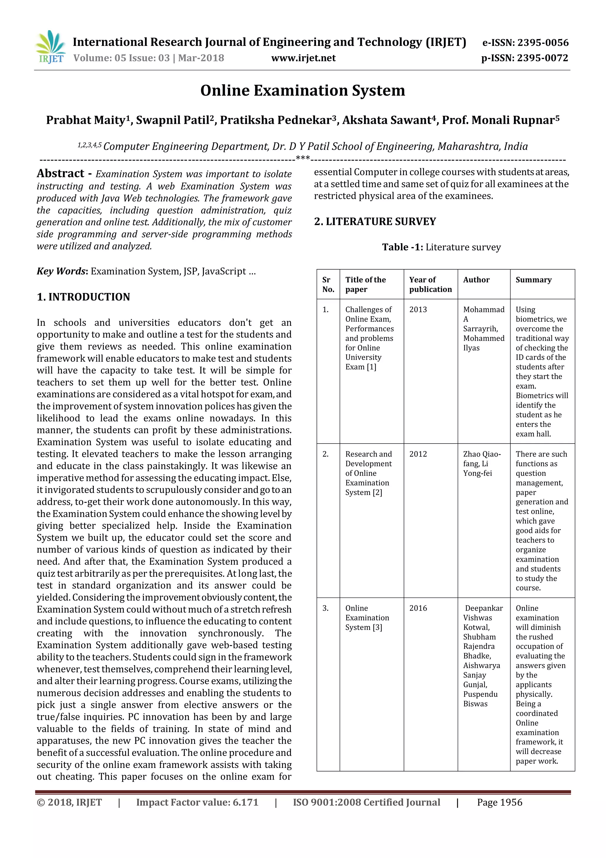 IRJET- Online Examination System | PDF