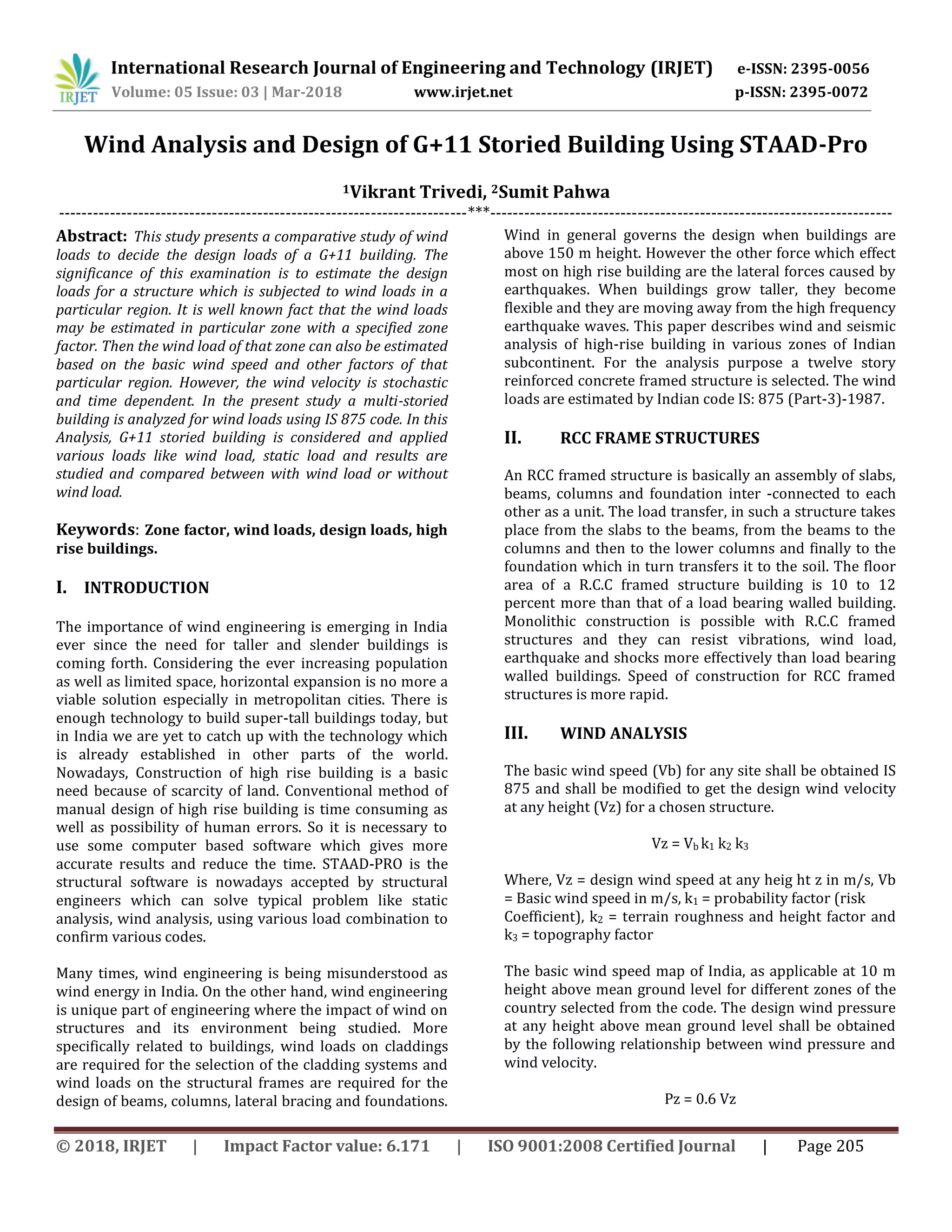 Wind Analysis and Design of G+11 Storied Building using STAAD-Pro | PDF