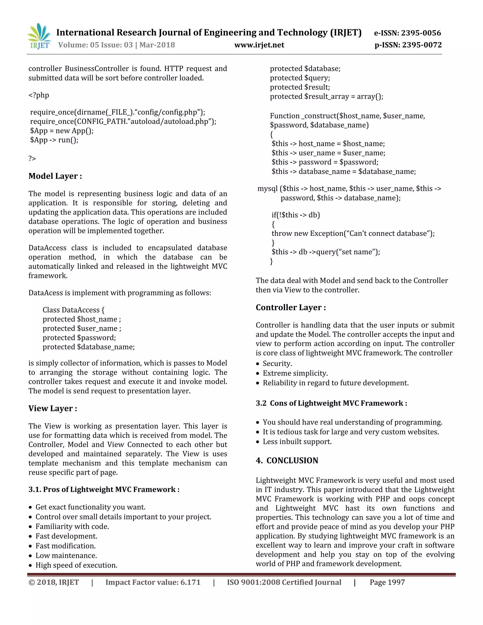 Irjet Lightweight Mvc Framework In Php Pdf