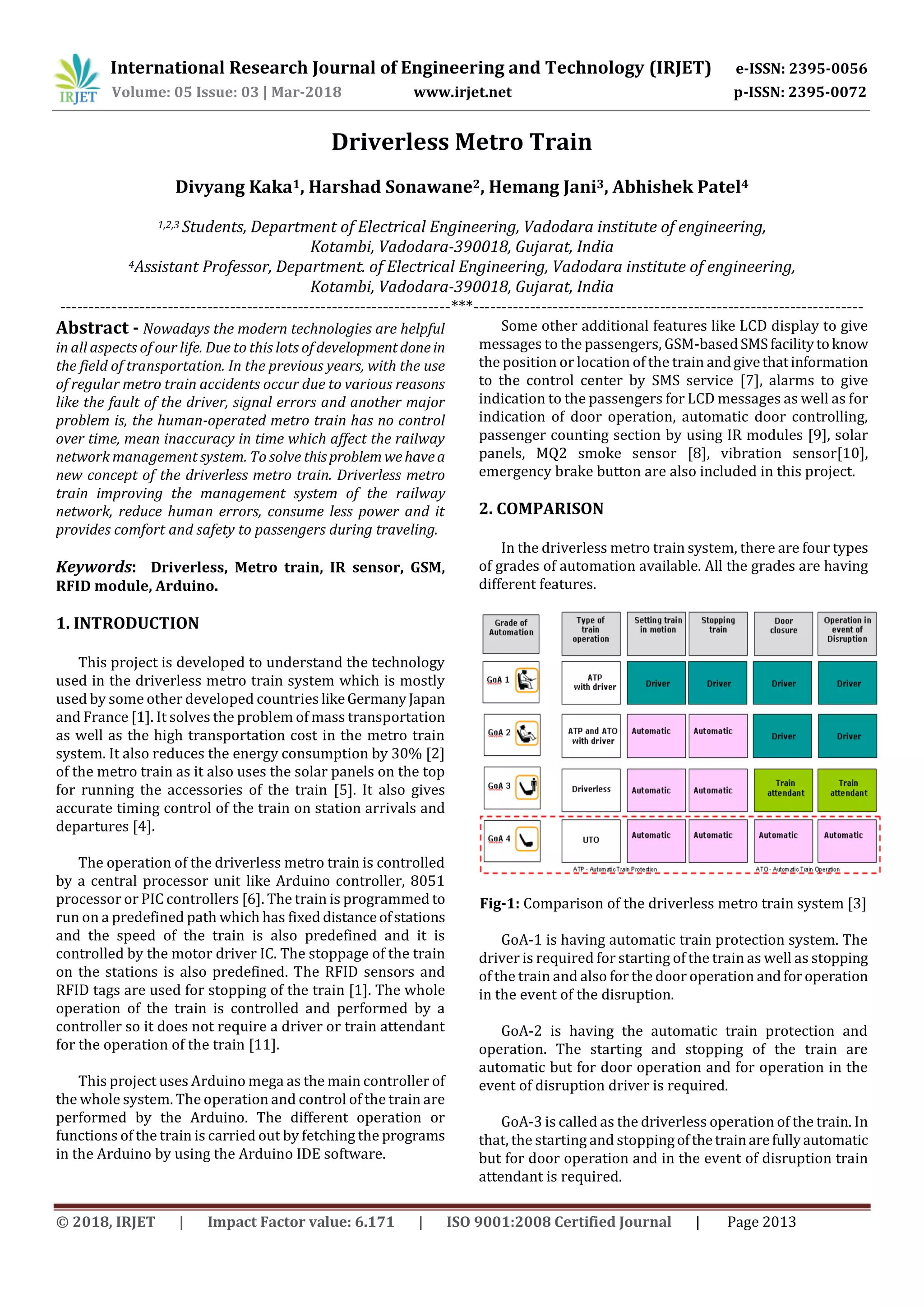 IRJET- Driverless Metro Train | PDF