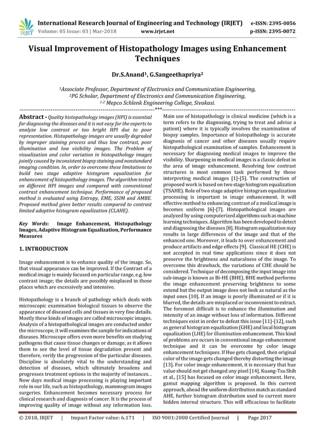 IRJET- Visual Improvement of Histopathology Images using Enhancement Techniques | PDF