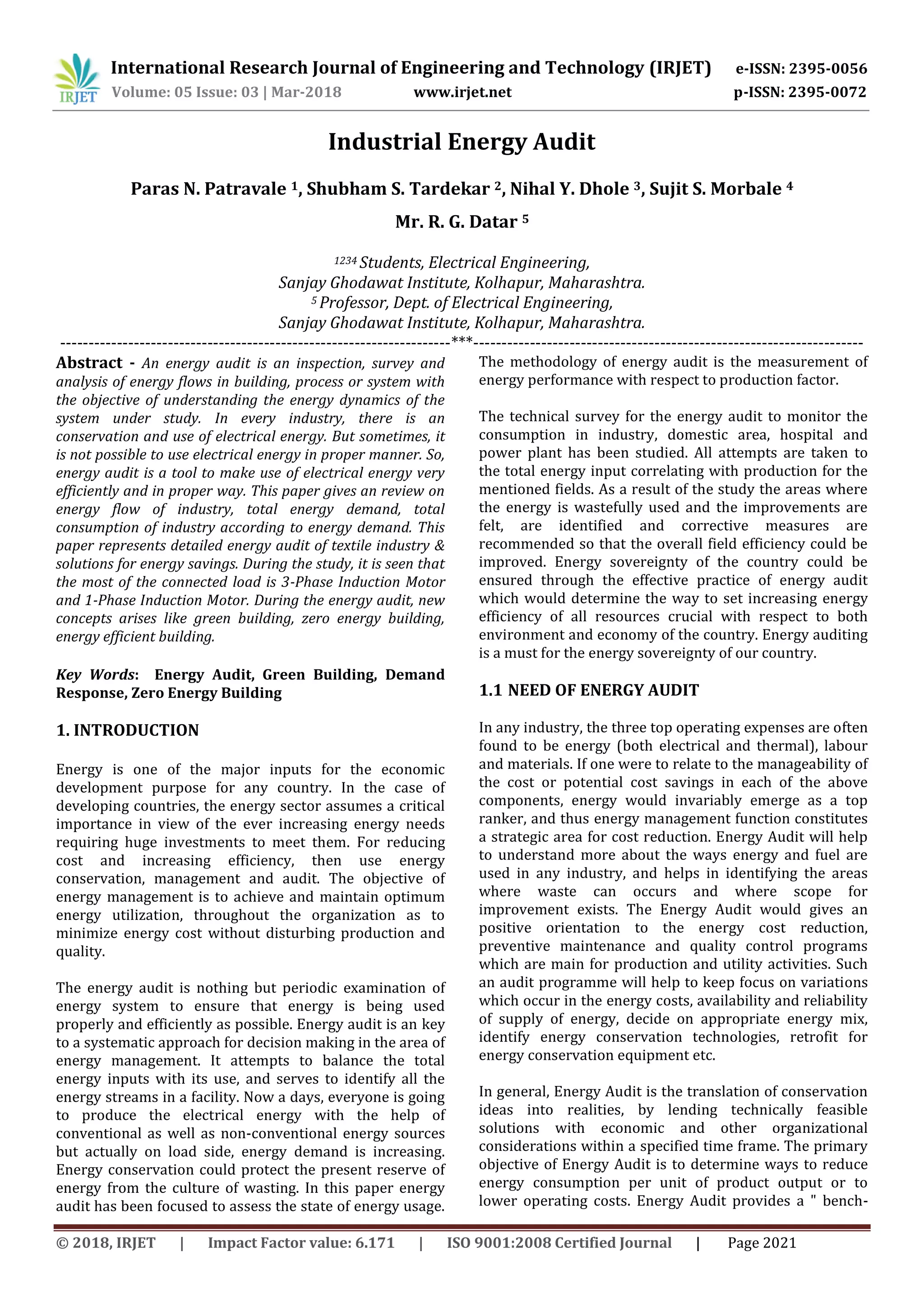 IRJET- Industrial Energy Audit | PDF