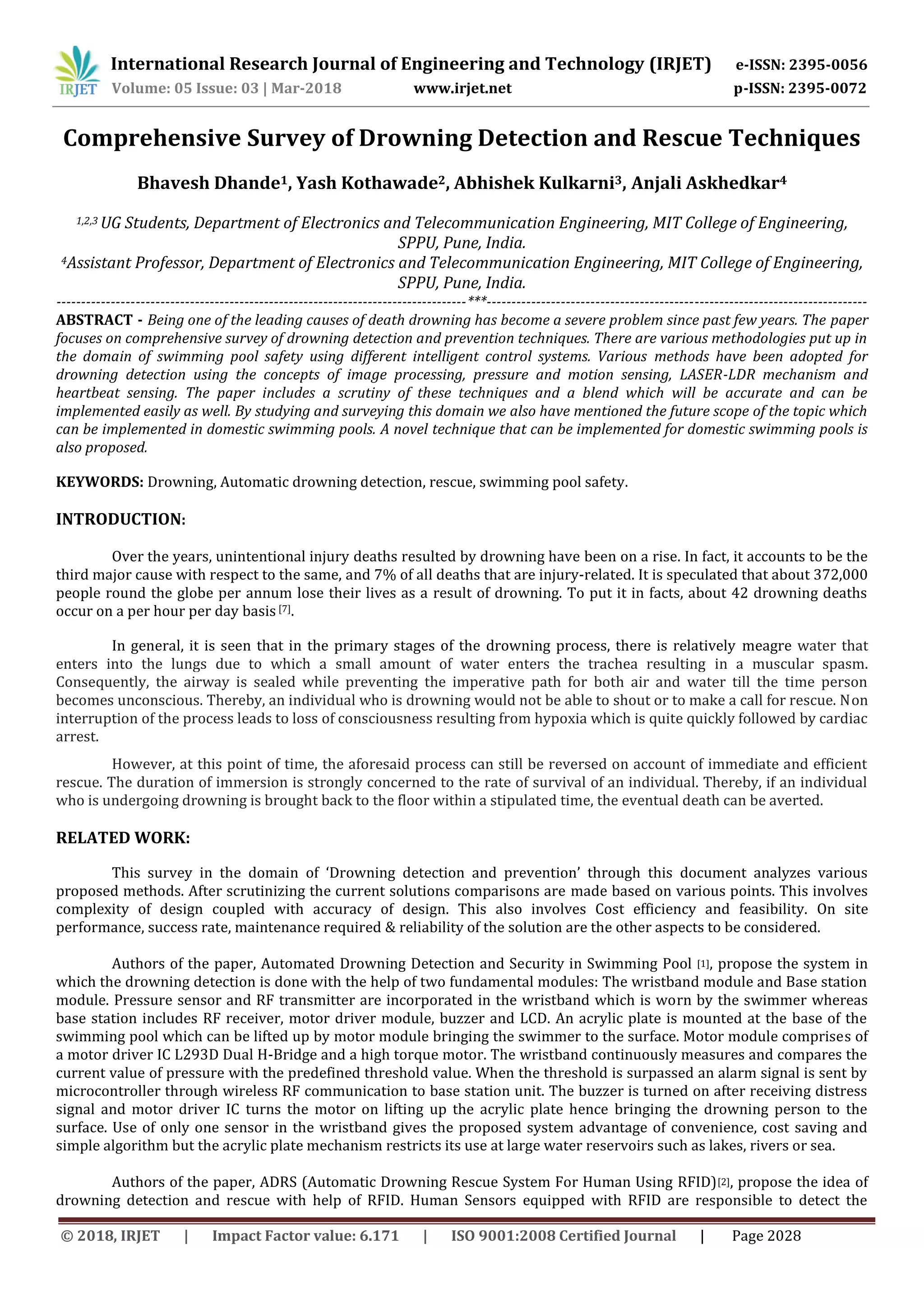 IRJET- Comprehensive Survey of Drowning Detection and Rescue Techniques ...